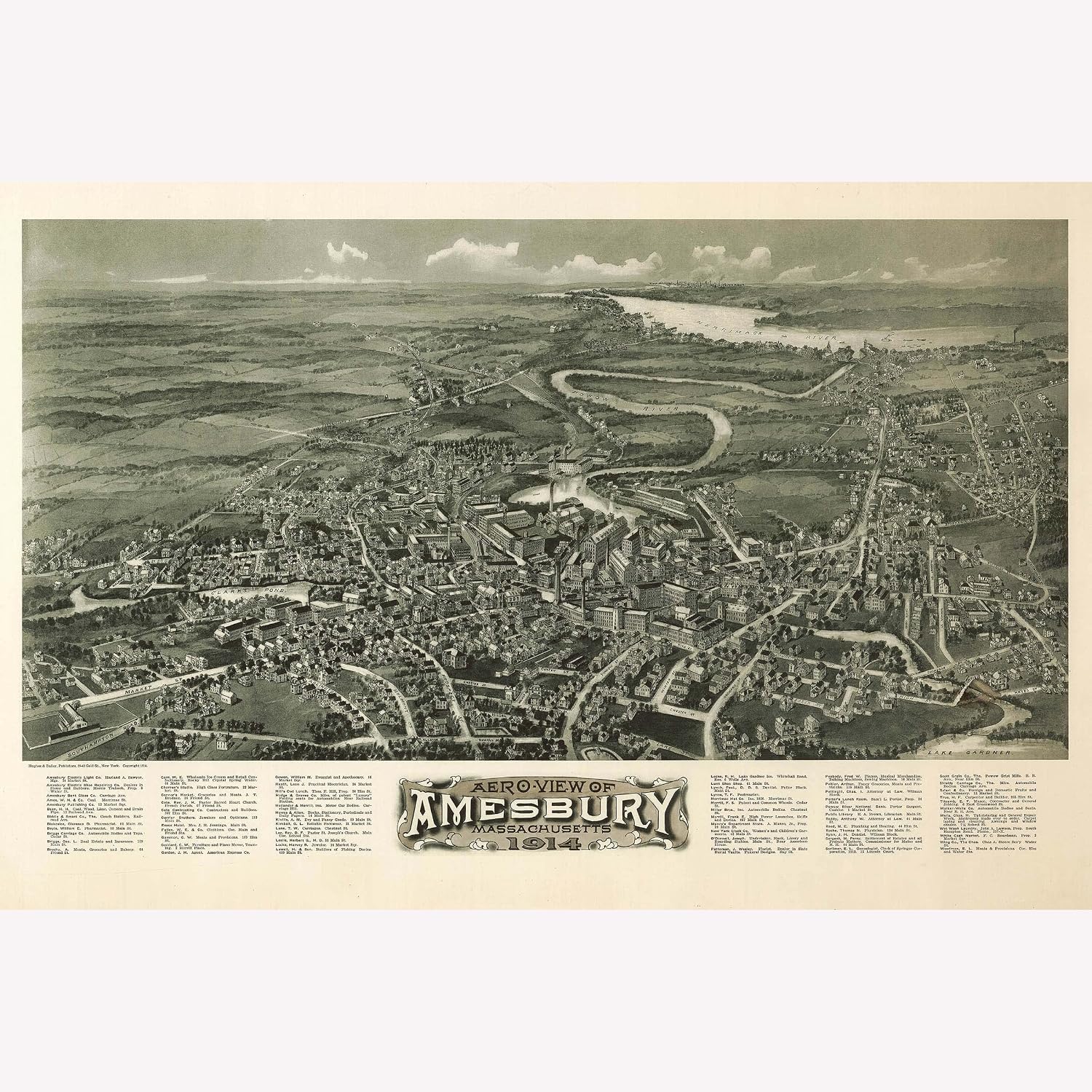 Amazon.com - Amesbury, Massachusetts Antique Birdseye Map - 1914 ...
