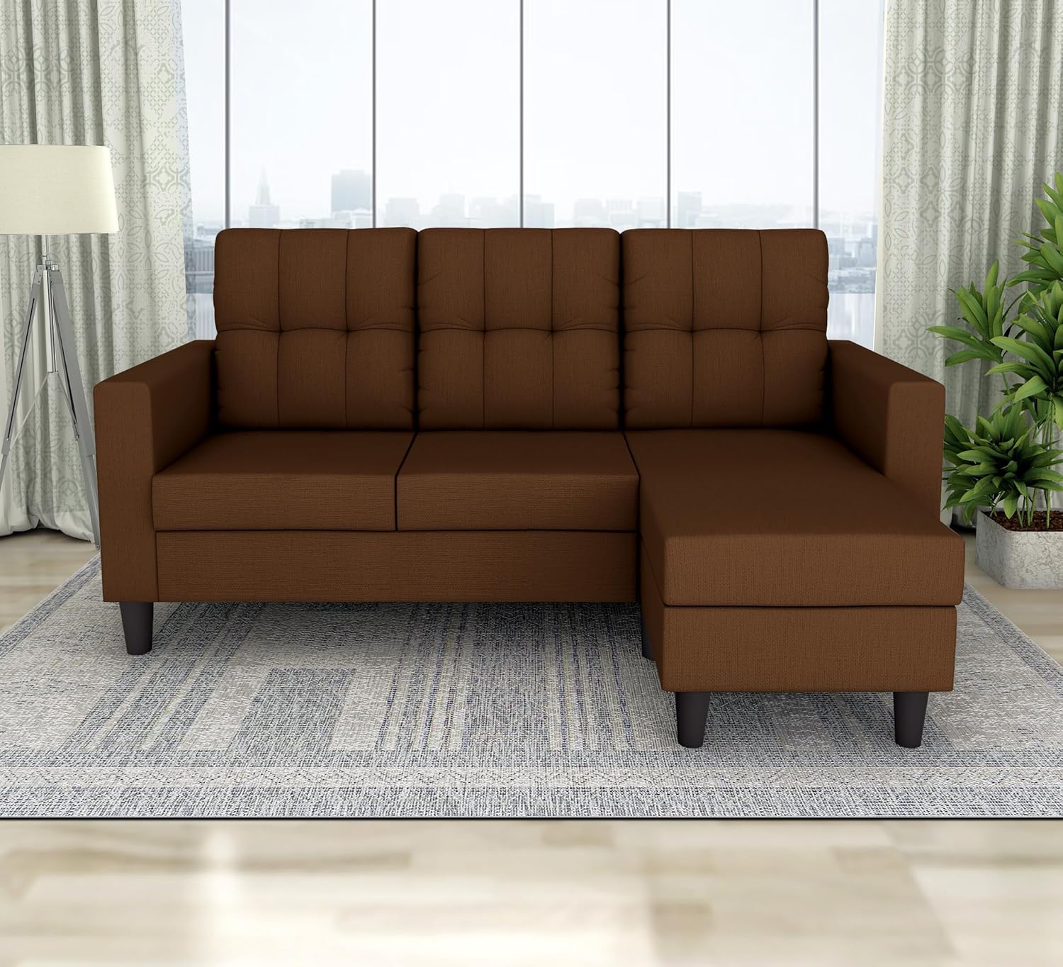 Sofa Architect Wood Darcy L Shape 4 Seater Sofa Set (Brown) : Amazon.in ...