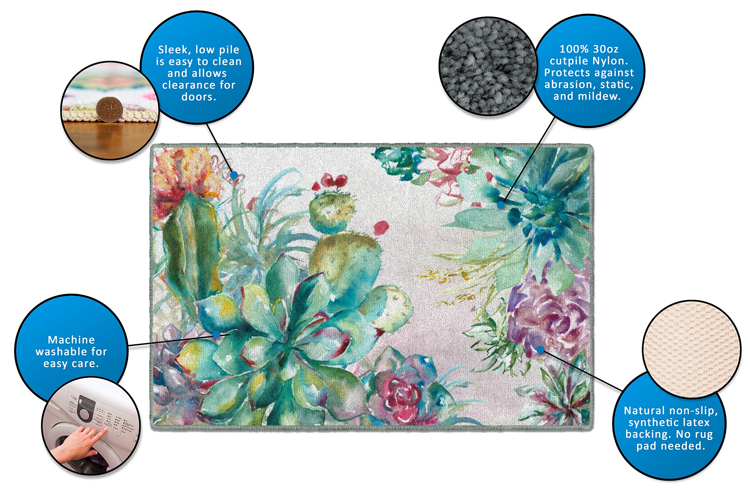 Brumlow Mills Succulent Floral Garden Area Rug for Dining Room or ...