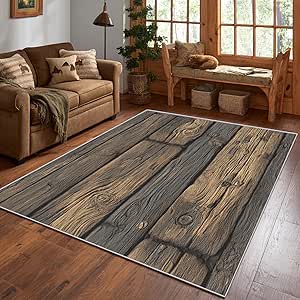 Amazon.com: Rustic Wood Plank Rugs for Bedroom - Vintage Weathered Barn ...