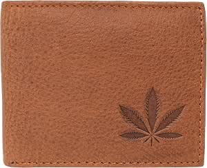 Amazon.com: MARSHAL Marijuana Leaf RFID Blocking Real Leather Bifold ...