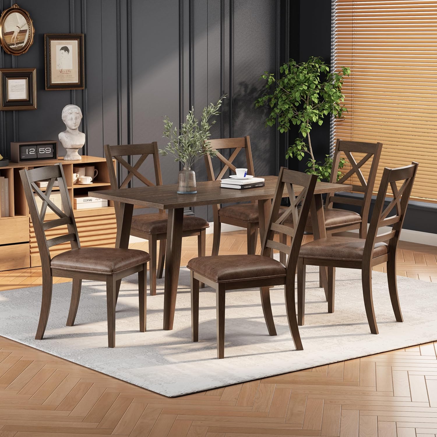 Amazon.com - JURMALYN Wood Dining Table Set for 4 6 7 Piece Dining Room ...