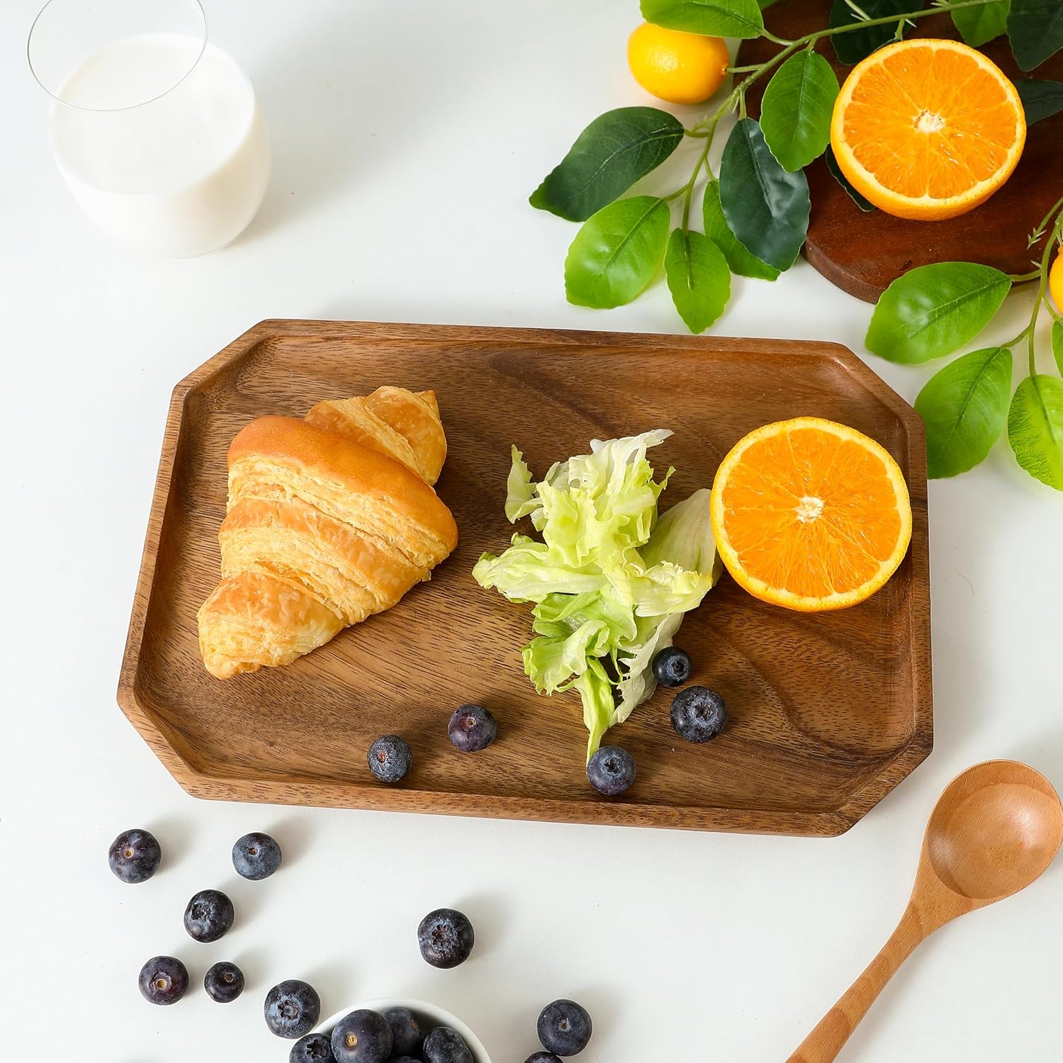 Premium Walnut Wood Wide Octagon Serving Tray 12"-100% Natural Wooden ...