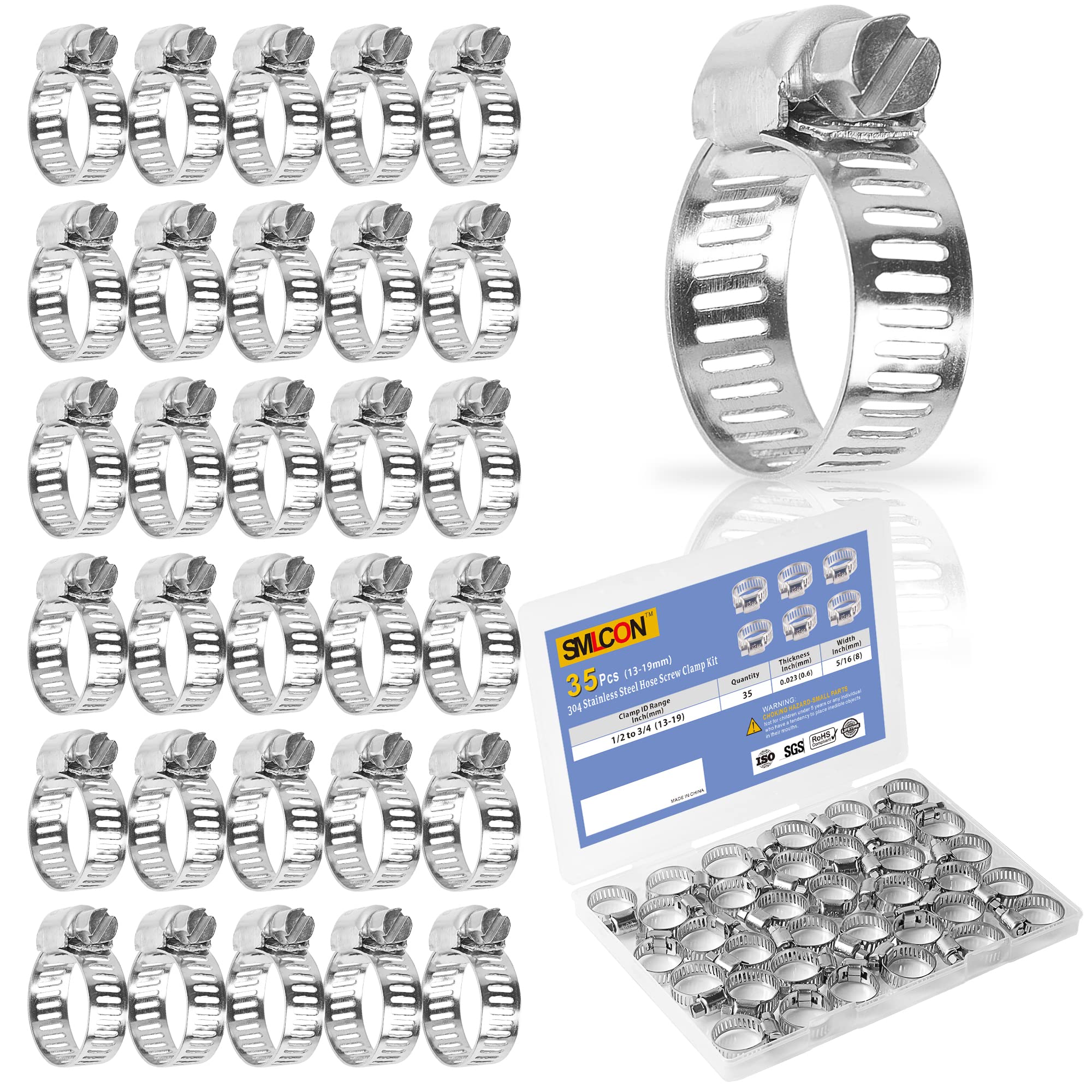 Amazon.com: SMLCON 35 Pack Hose Clamp Stainless Steel - Adjustable 1/2 ...