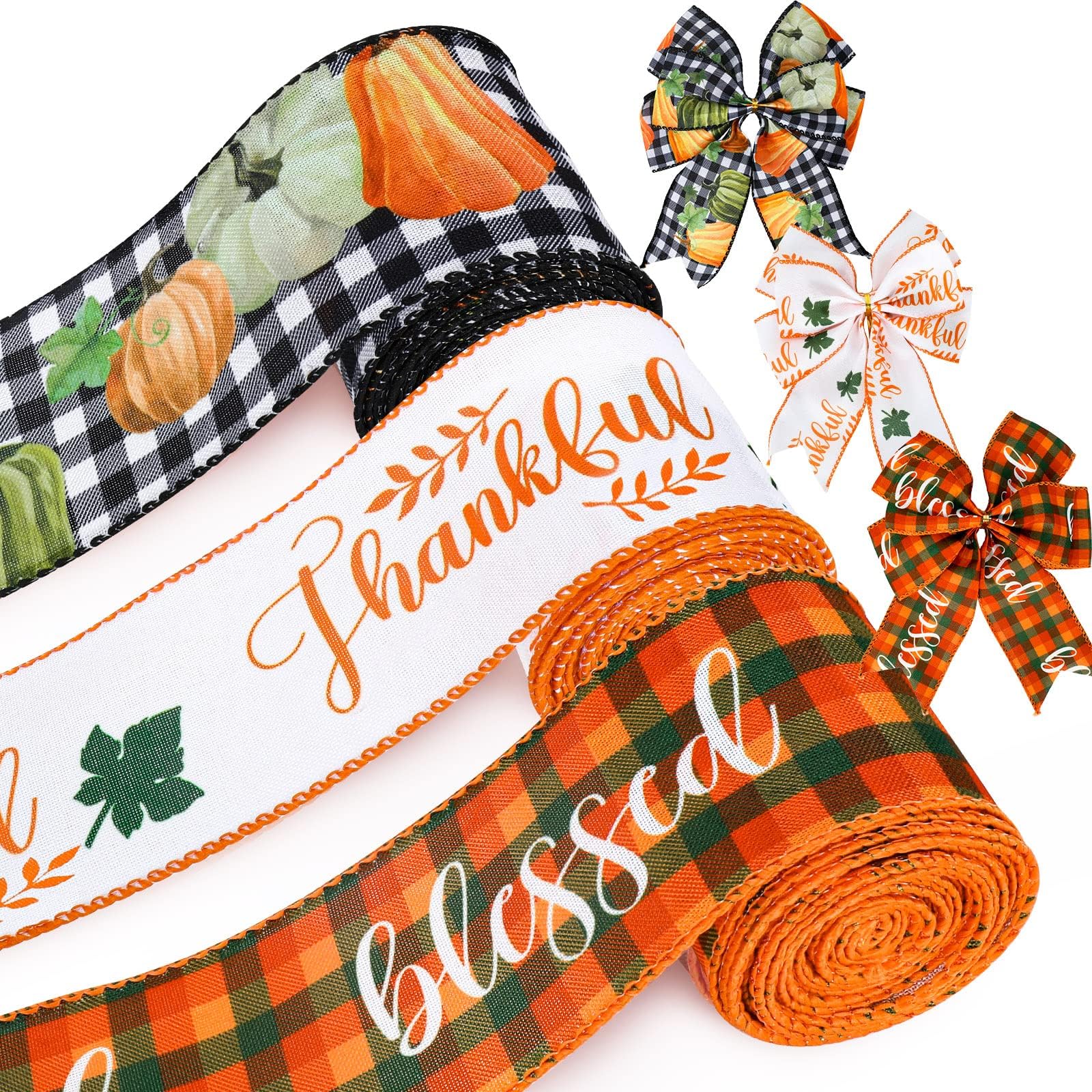 Amazon.com: AnyDesign Fall Wired Edge Ribbon 24 Yards Autumn Pumpkin ...