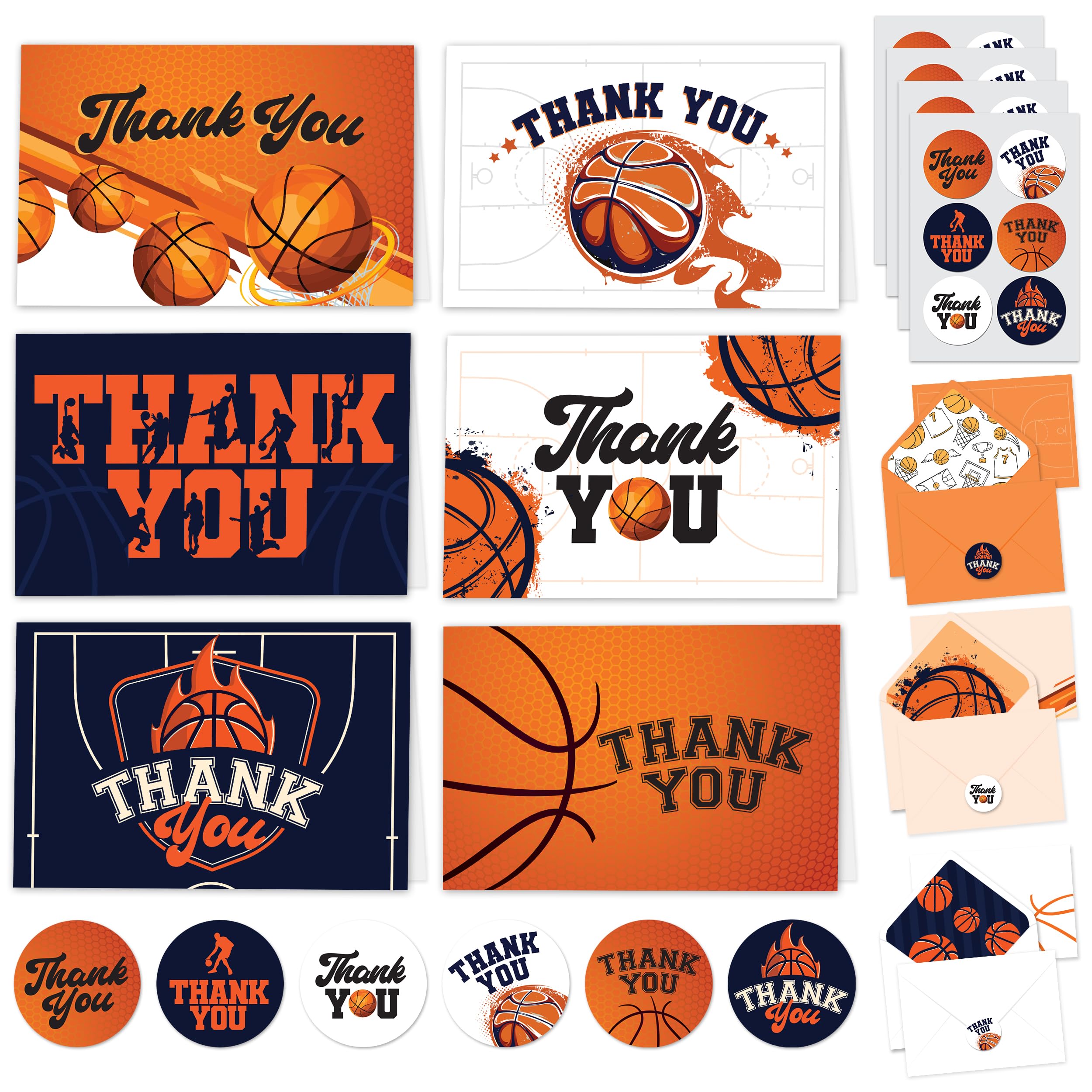 Snapklik.com : Decorably 24 Pack 6x4in Basketball Thank You Cards