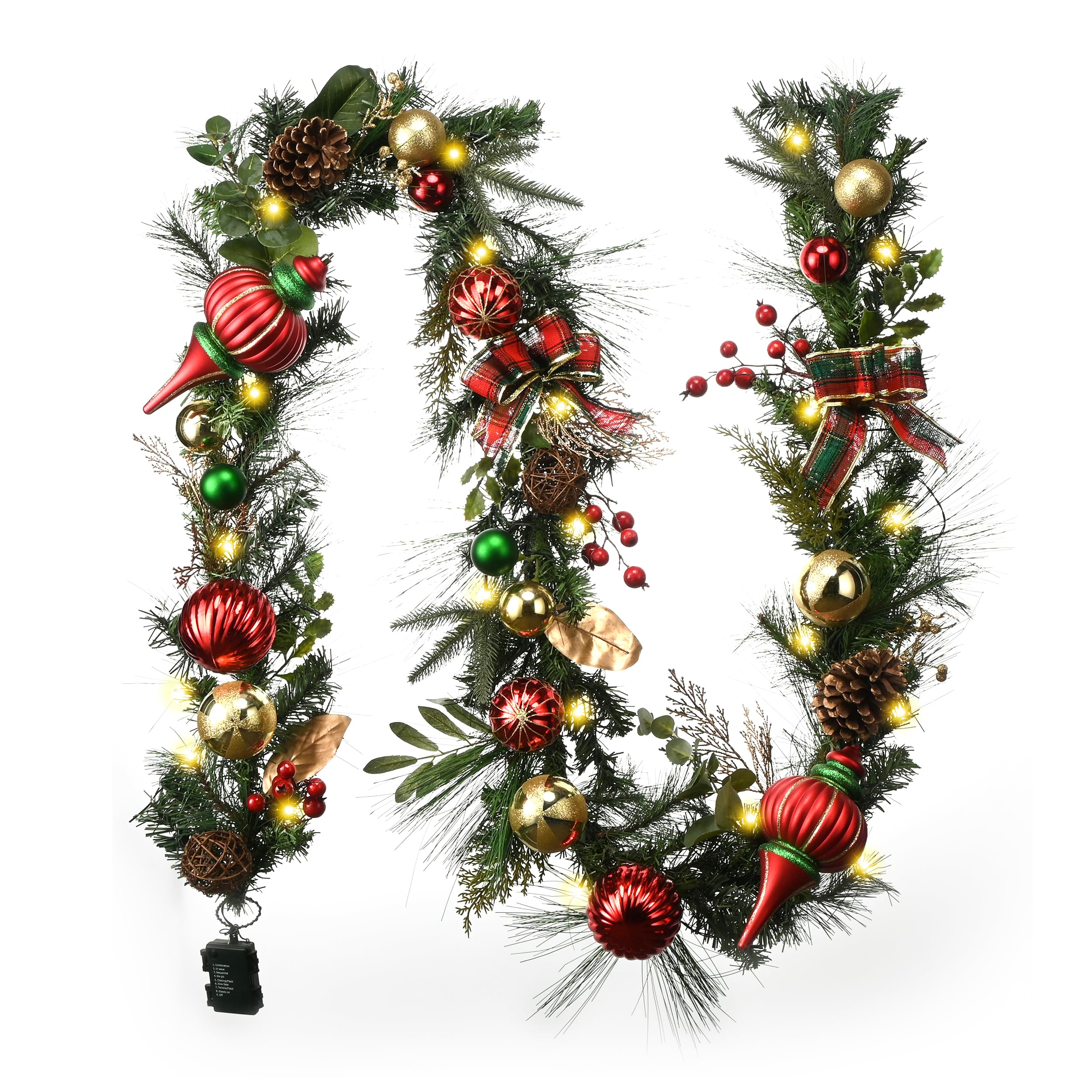 Amazon.com: Valery Madelyn Christmas Garland Decorations with Lights ...