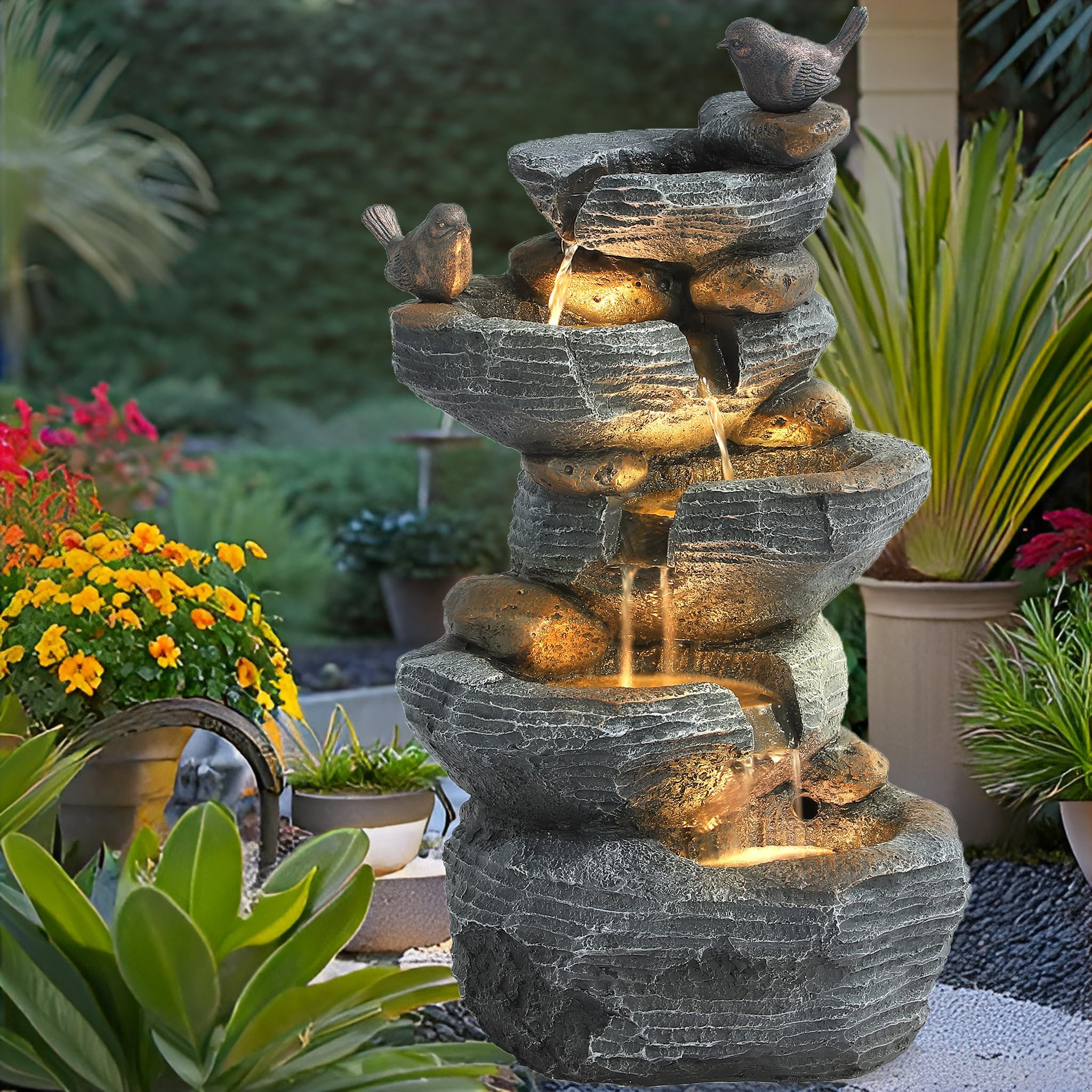 Amazon.com: Grepatio Outdoor 7-Tiers Cascading Rock Water Fountain ...