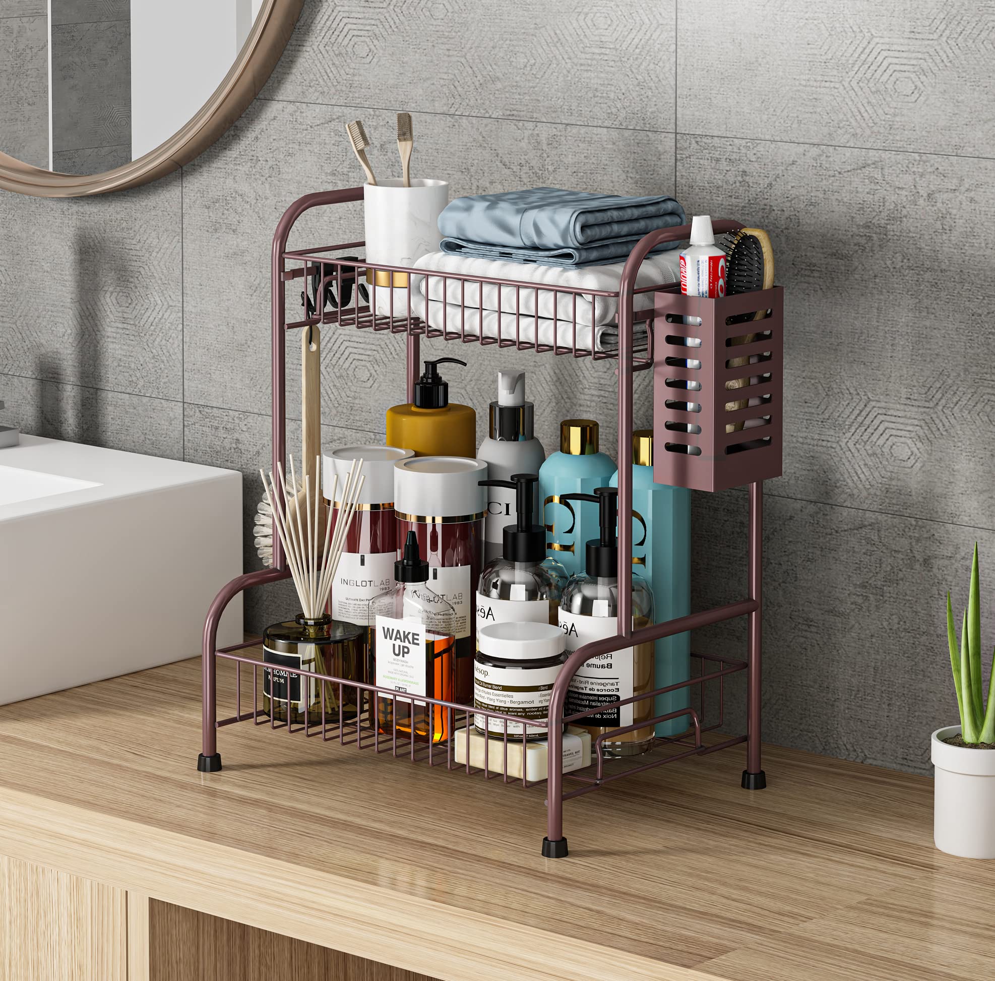 Bathroom Counter Organizer Rack With Toiletries Basket,Two Tier ...