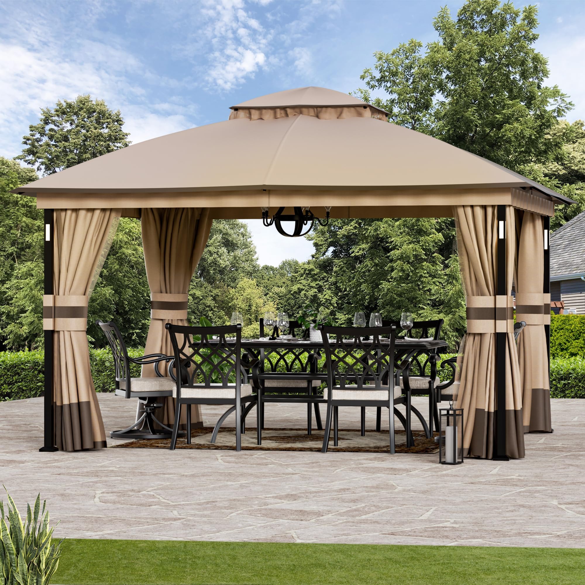 Amazon.com : Covered Outdoor Patio Gazebo 11'x13' with LED Lights ...