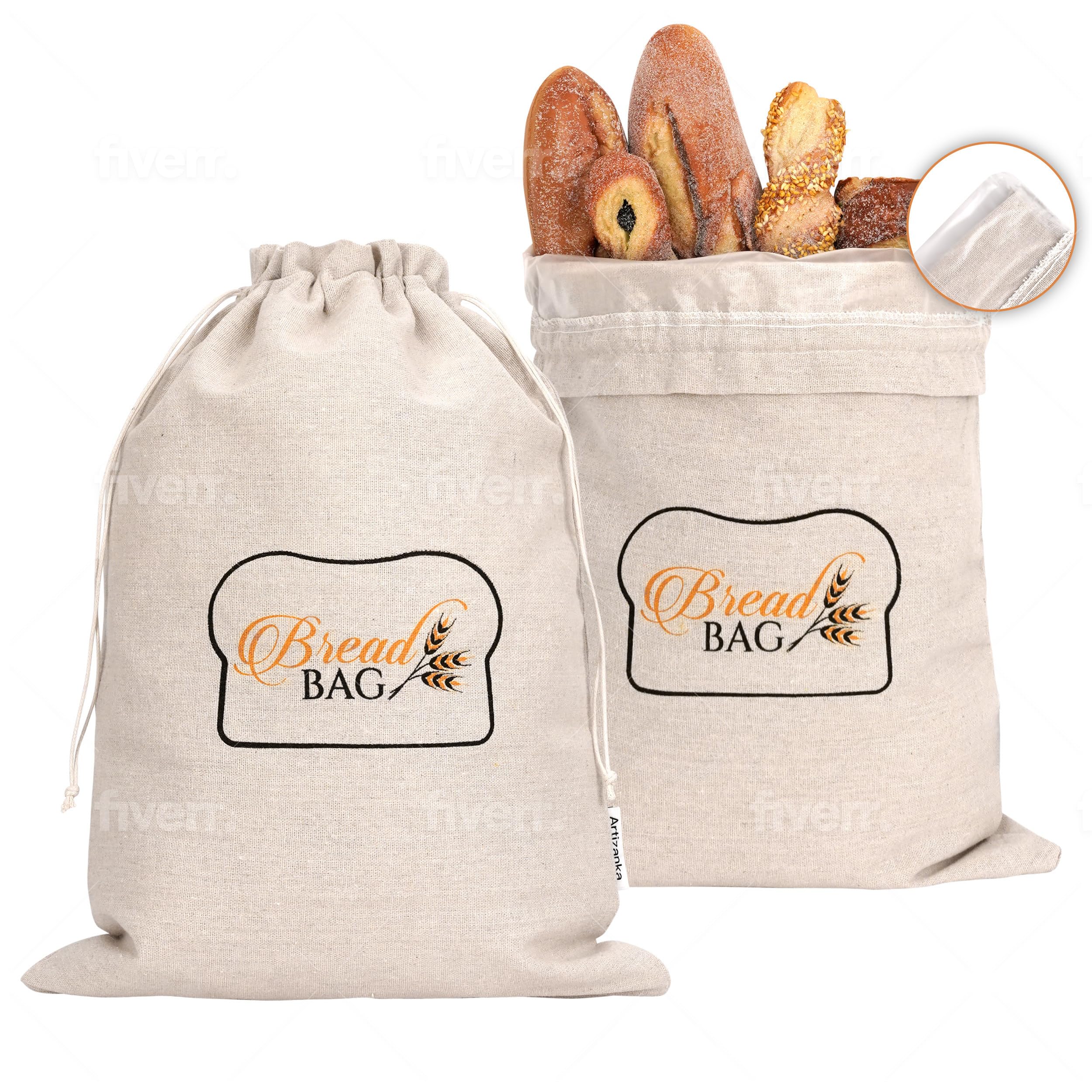 Amazon.com: 2 Bread Bags for Homemade Bread - Reusable Cotton Cloth ...