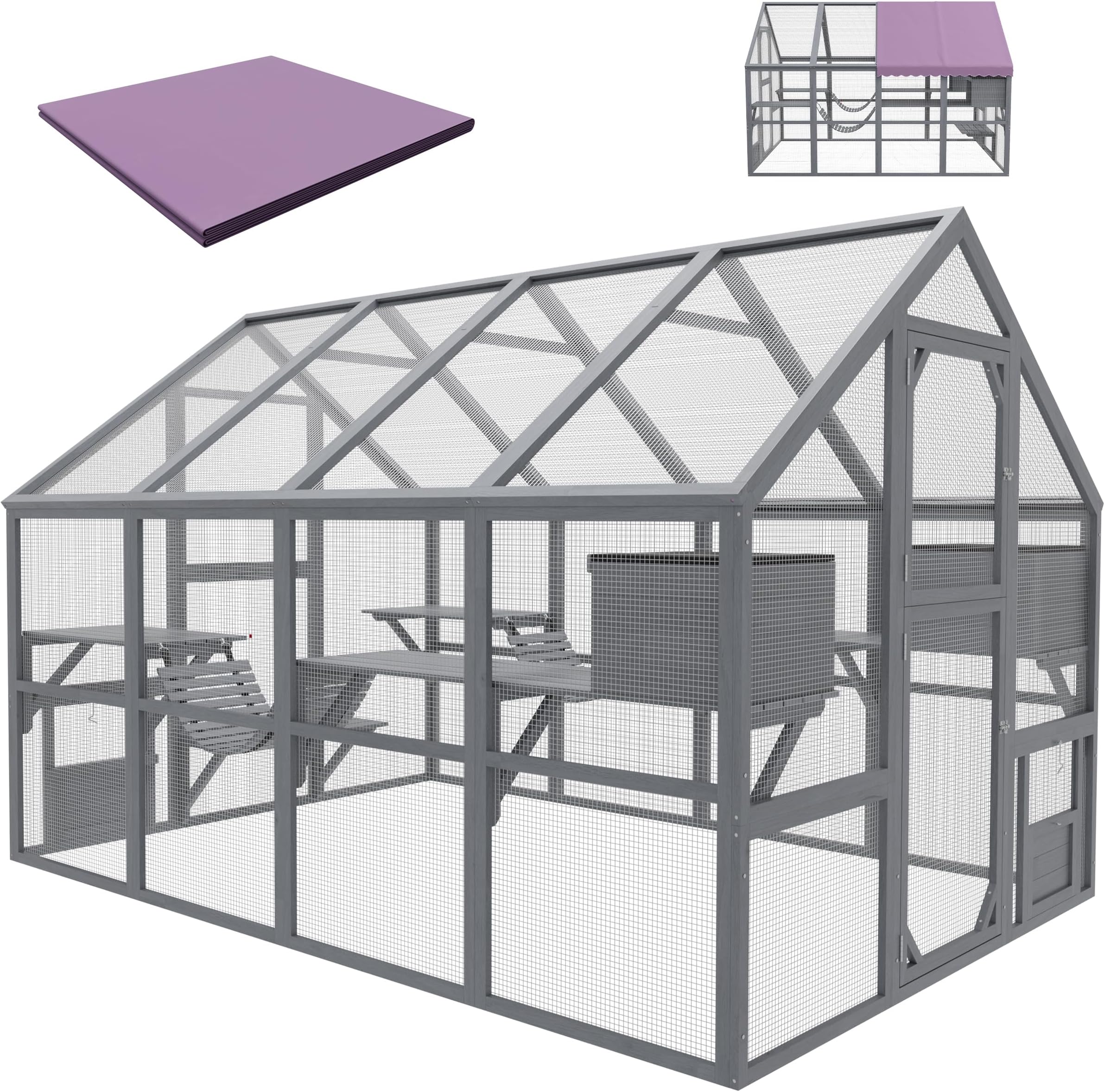 Amazon.com : PawHut 9.2'L Catio Outdoor Cat Enclosure House, Wooden ...