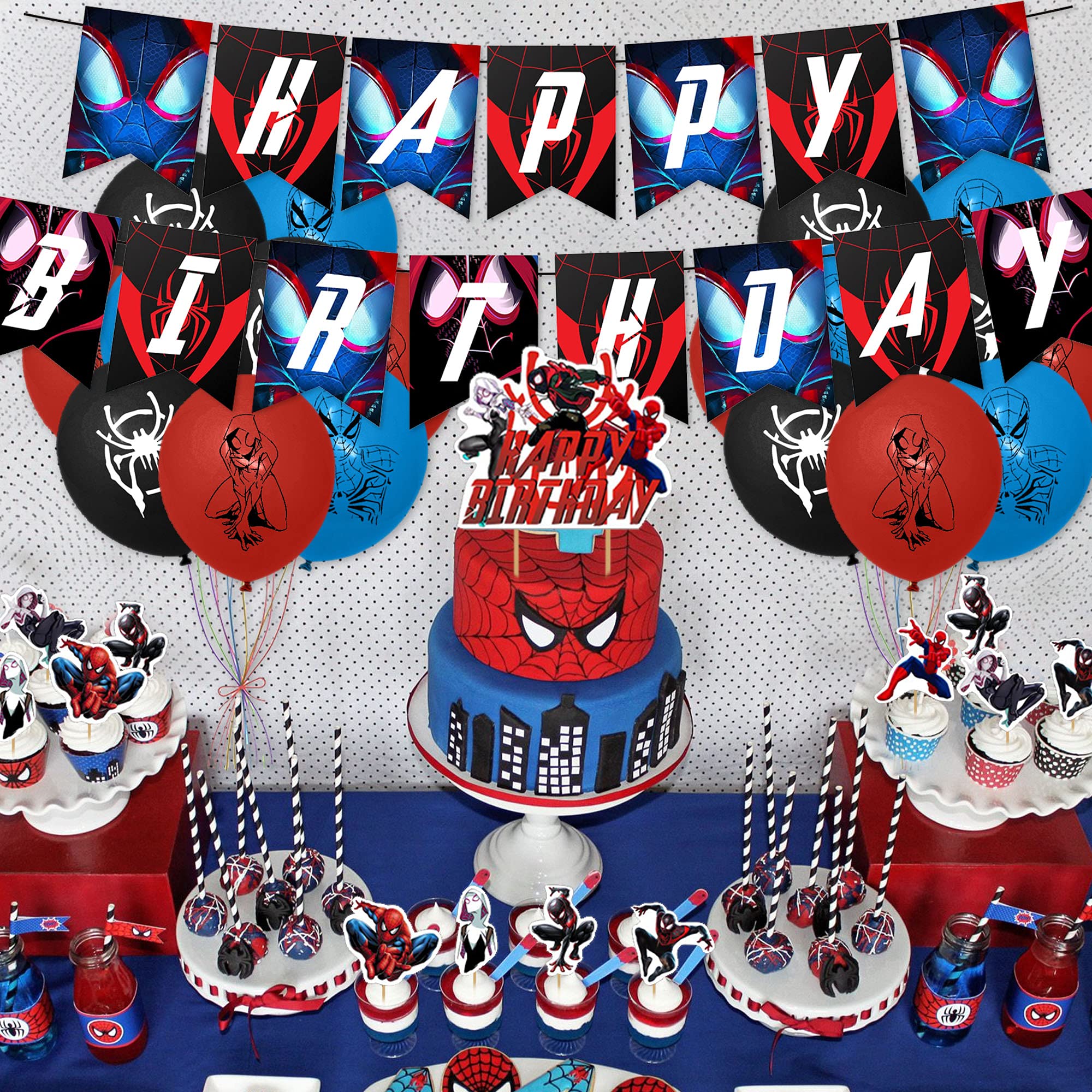 Miles Morales Party Decorations Set, Spider Man Theme Birthday Supplies ...