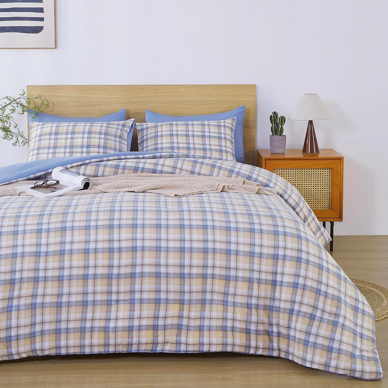 Amazon.com: Oli Anderson Queen Comforter Set, 3 PCS Blue Orange Plaid ...