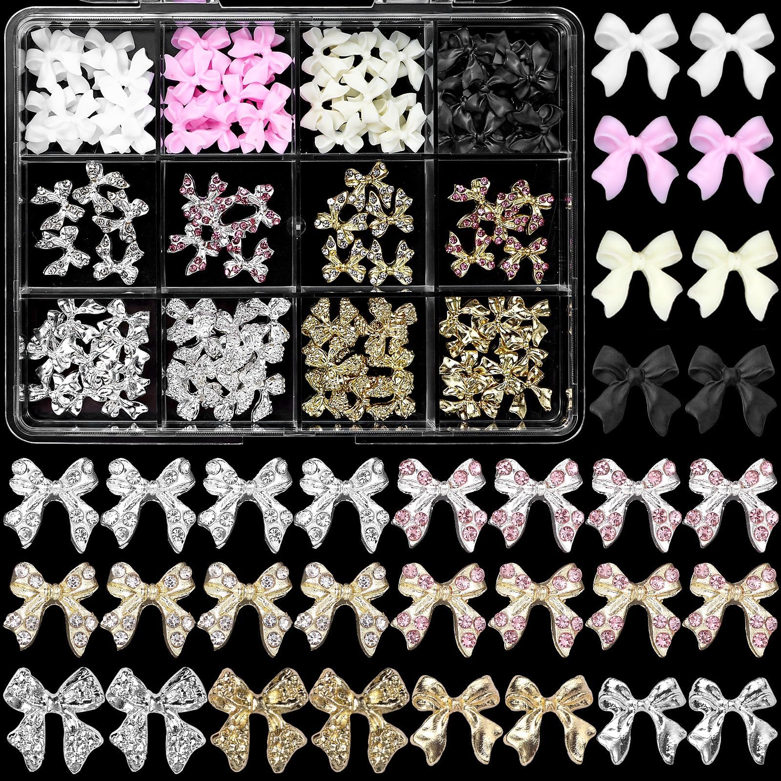 Amazon.com: 80 Pcs 3D Bows Nail Charms, 8 Styles Bowknot Metal Nail Art ...