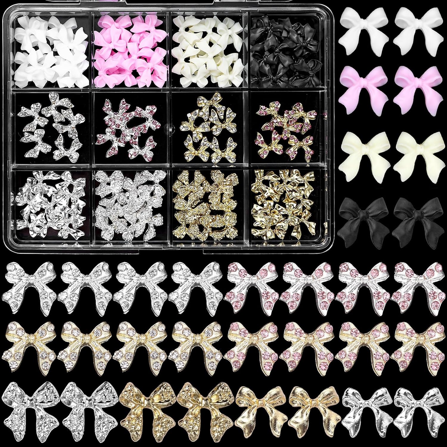 Amazon.com: 3D Bow Nail Charms and Gems, 60 Pcs Silver Gold Alloy ...