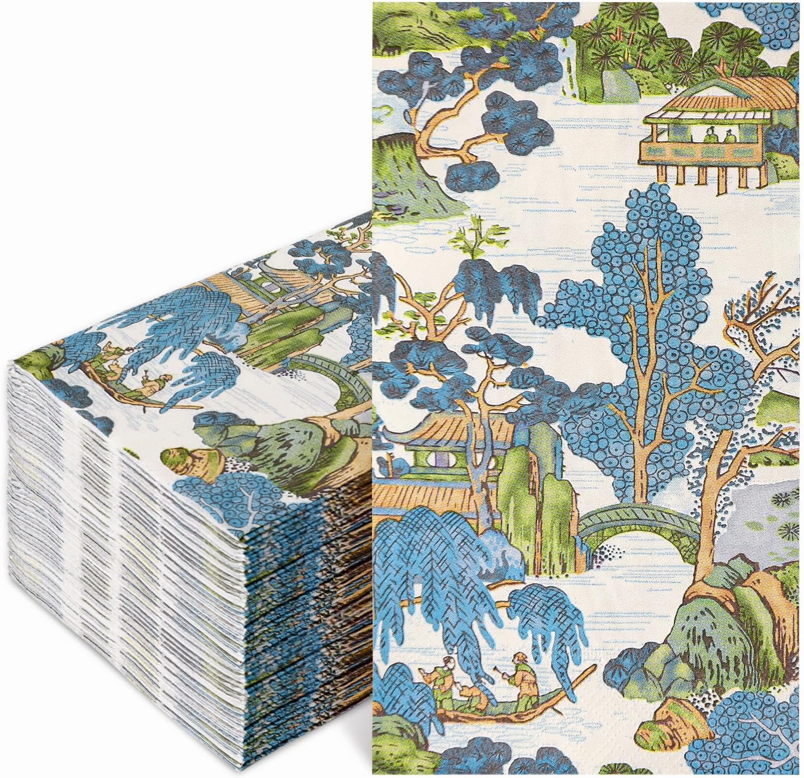 Amazon.com: Generic AnyDesign 100Pcs Chinoiserie Guest Napkin Blue ...