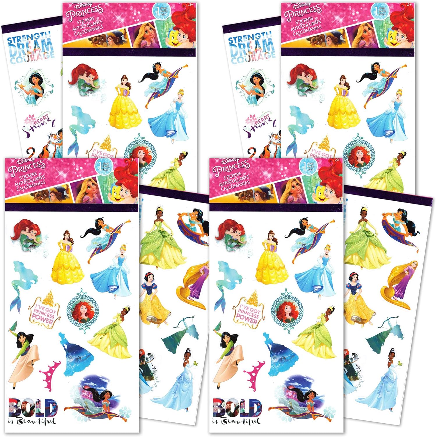 Amazon.com: Disney Princess Stickers 4 Pack ~ 100 Disney Princess ...