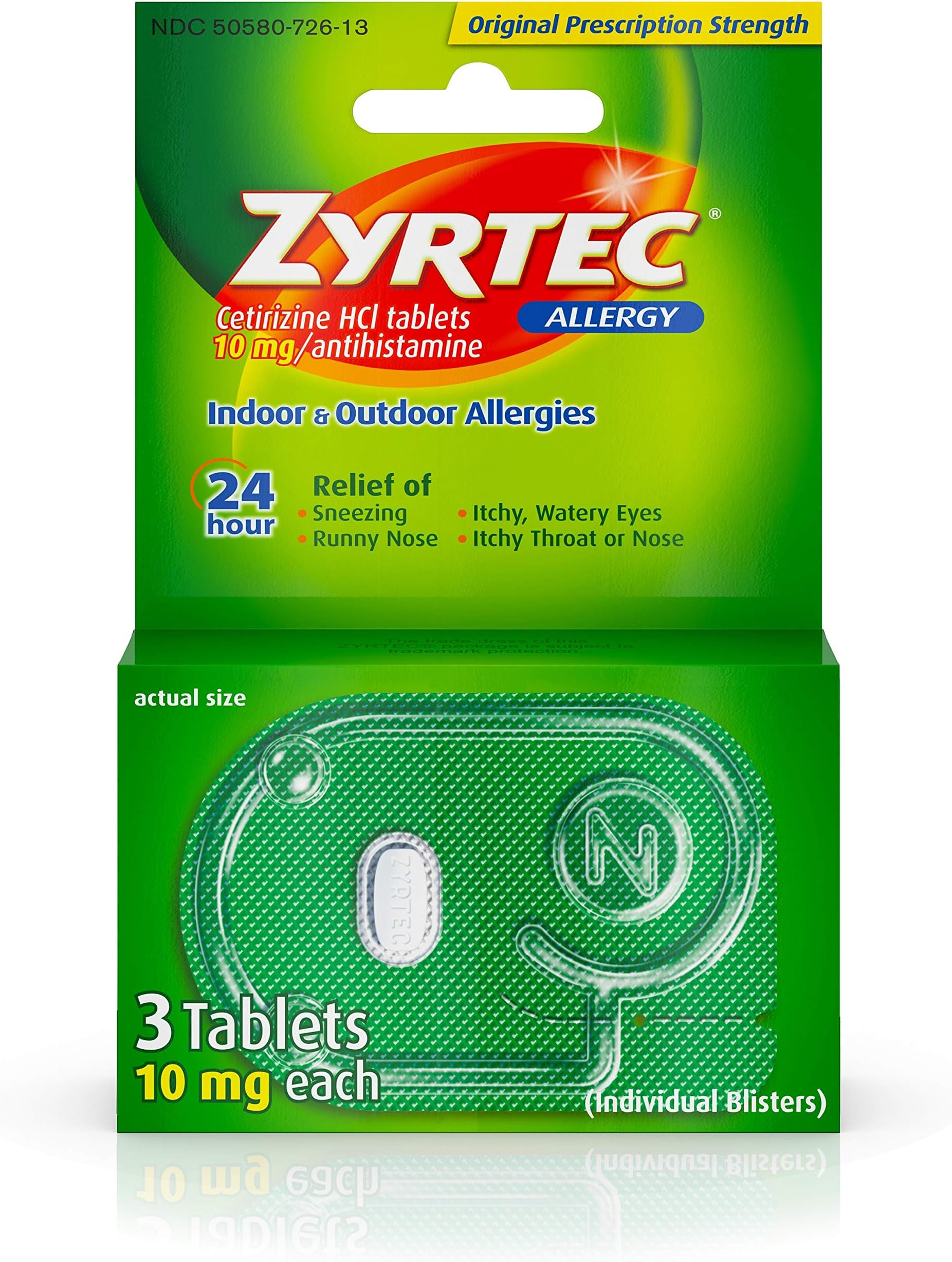 Amazon.com: Zyrtec 24 Hour Allergy Relief Tablets, 10 mg Cetirizine HCl ...