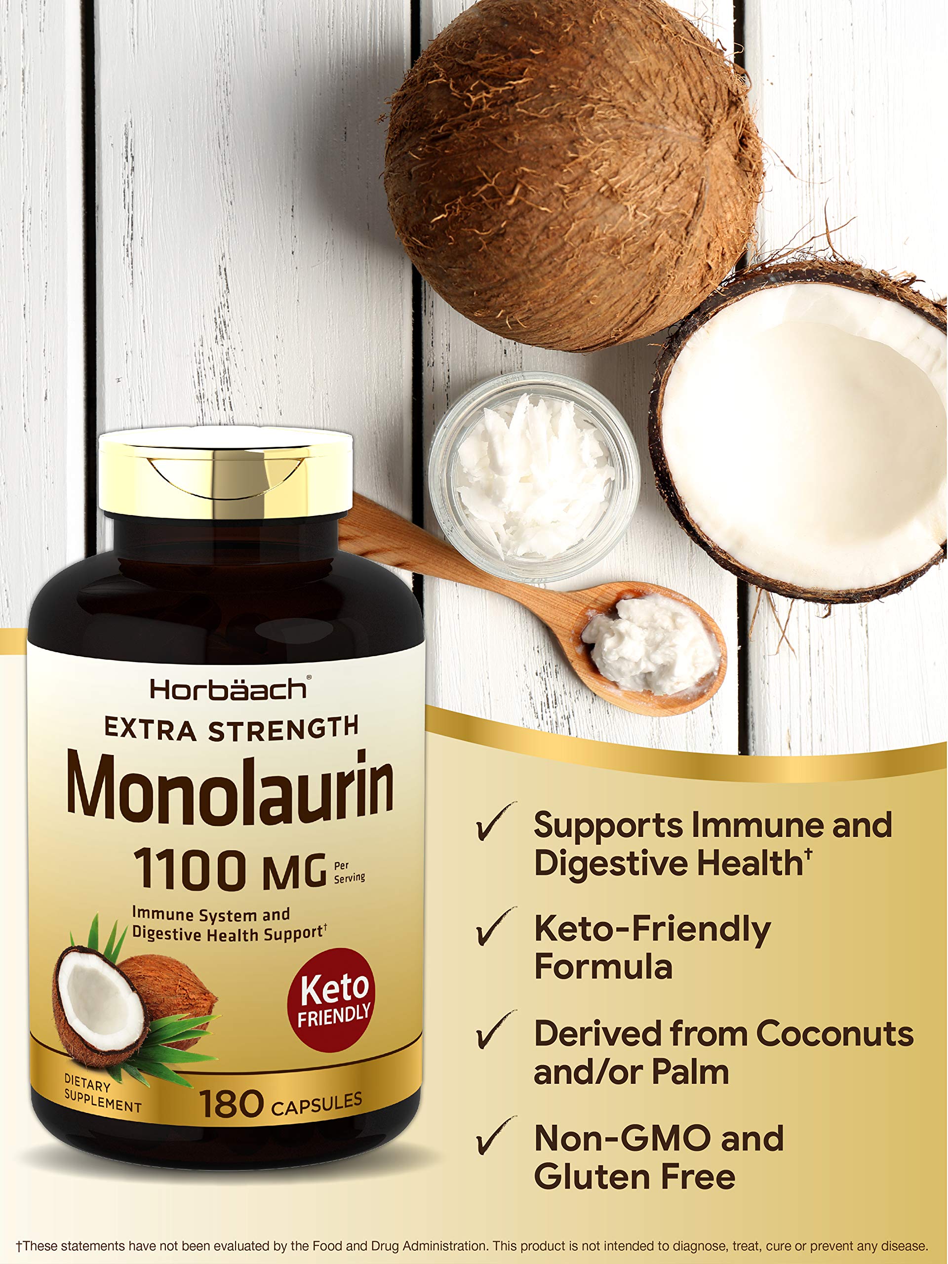 Monolaurin Capsules 1100mg | 180 Count | Extra Strength | Keto Friendly ...
