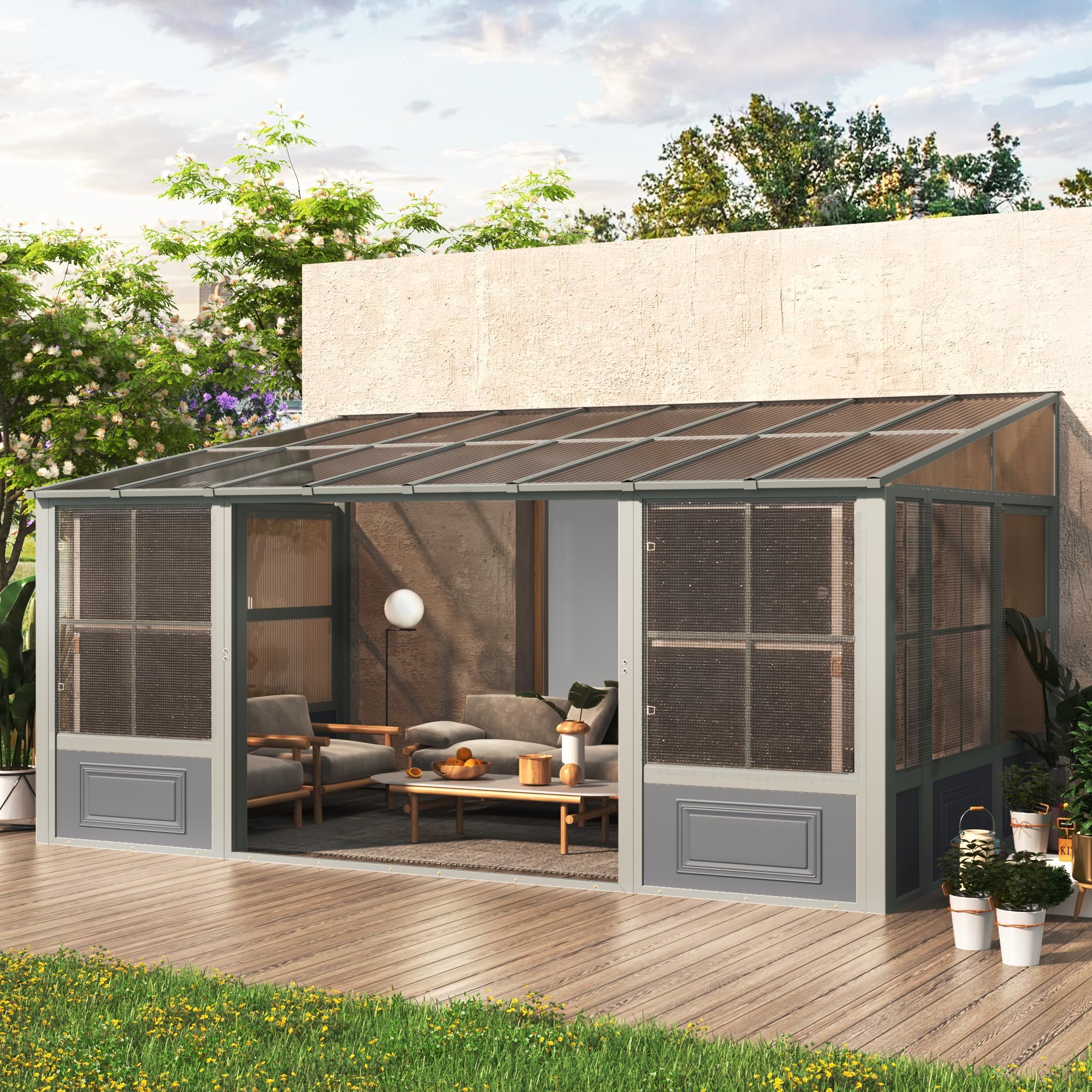 Amazon.com : EROMMY 10' x 16' Sunroom, Wall Mounted Gazebo Solarium ...