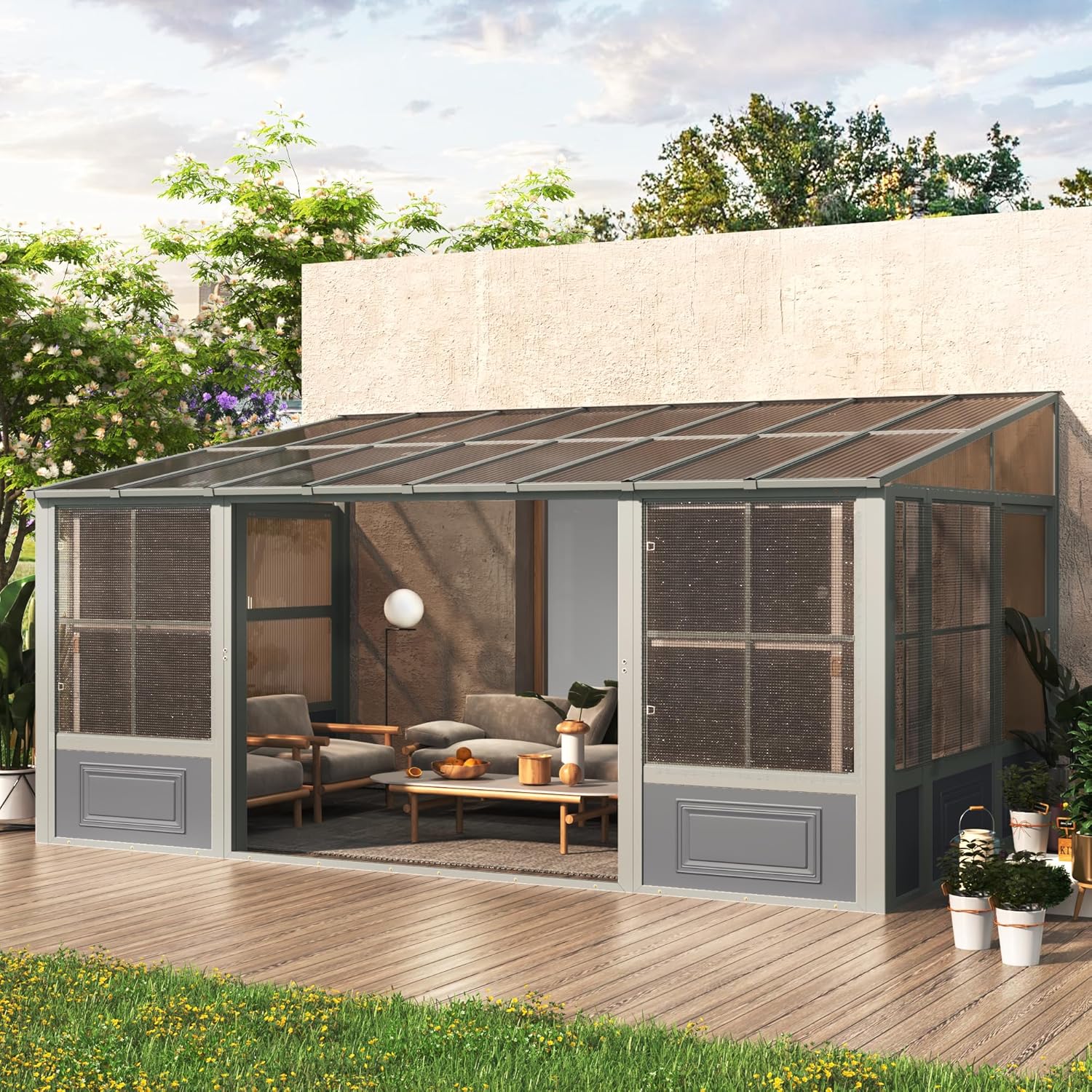 Amazon.com : EROMMY 10' x 16' Sunroom, Wall Mounted Gazebo Solarium ...