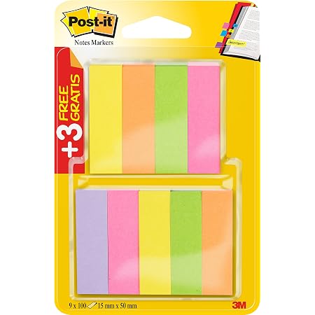 Post-it Notes Markers, 5 Assorted Colours, 15 mm x 50 mm, 5 Pads of 100 ...