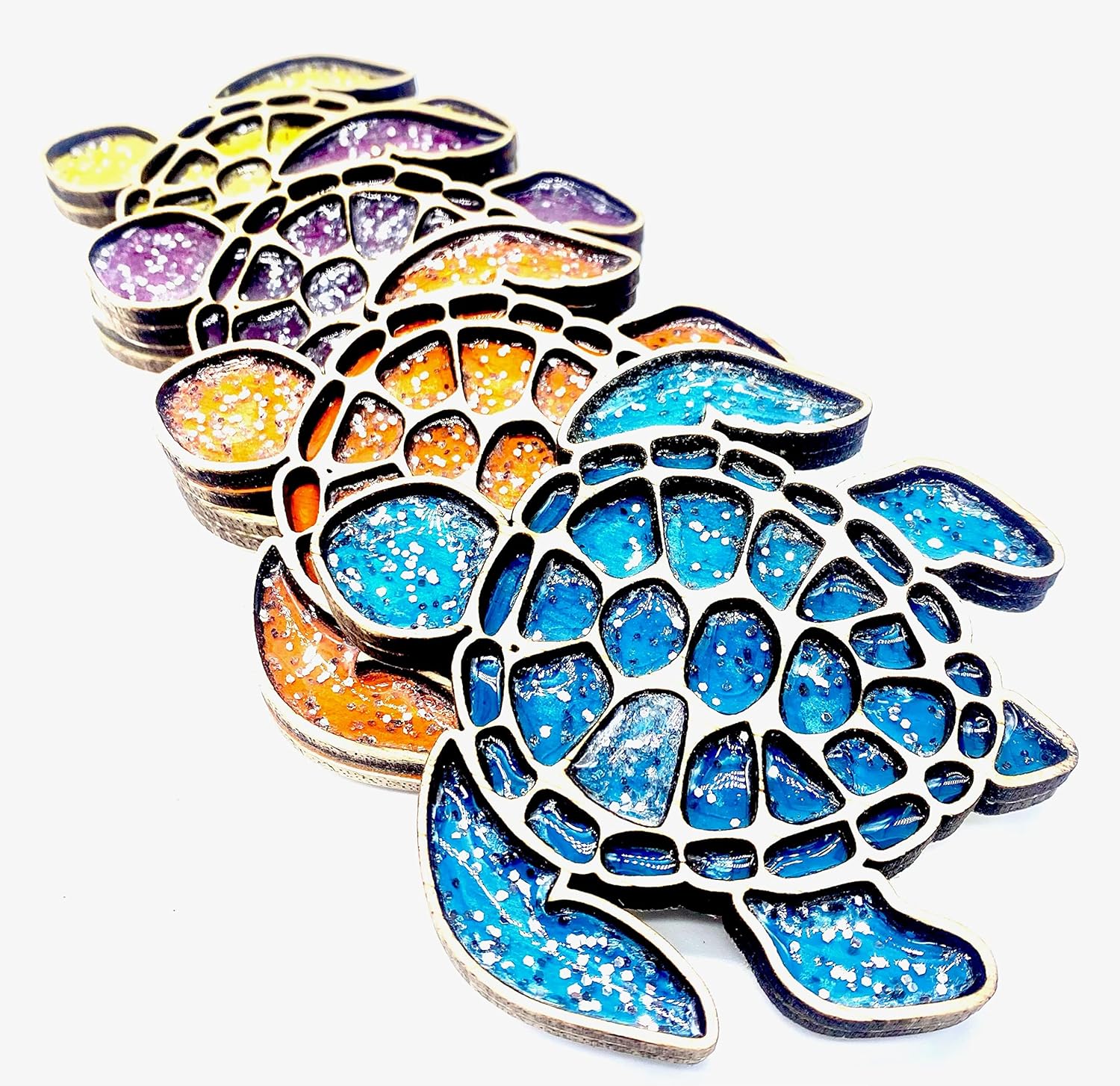 Amazon.com: Sea Turtle Coaster Set, 4 Coasters in Glittery Lagoon Blue ...