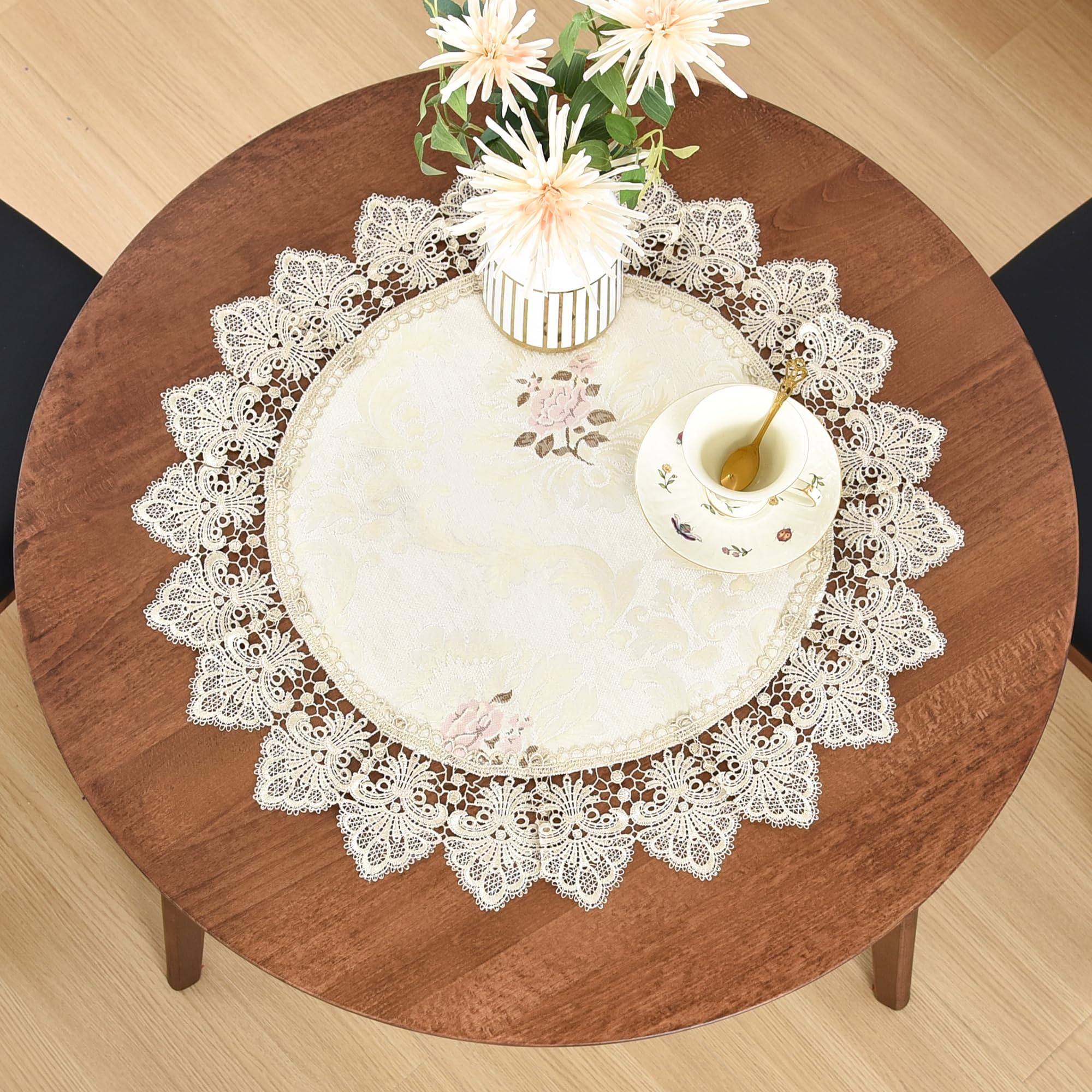 Amazon.com: Wolkemer Small Round Lace Doily 24 inches Floral Table ...