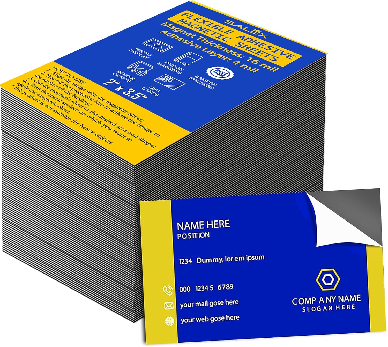 Amazon.com : Business Card Magnets Peel and Stick 2" x 3.5"- 50 Strong ...