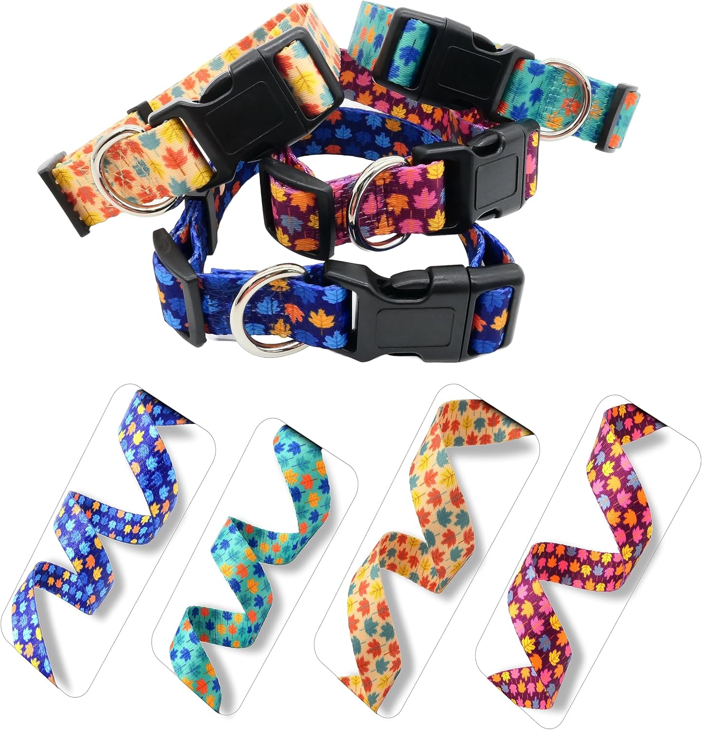 Amazon.com : Set of 4 Color Dog Collar | Maple Leaf Floral | Teal Red ...