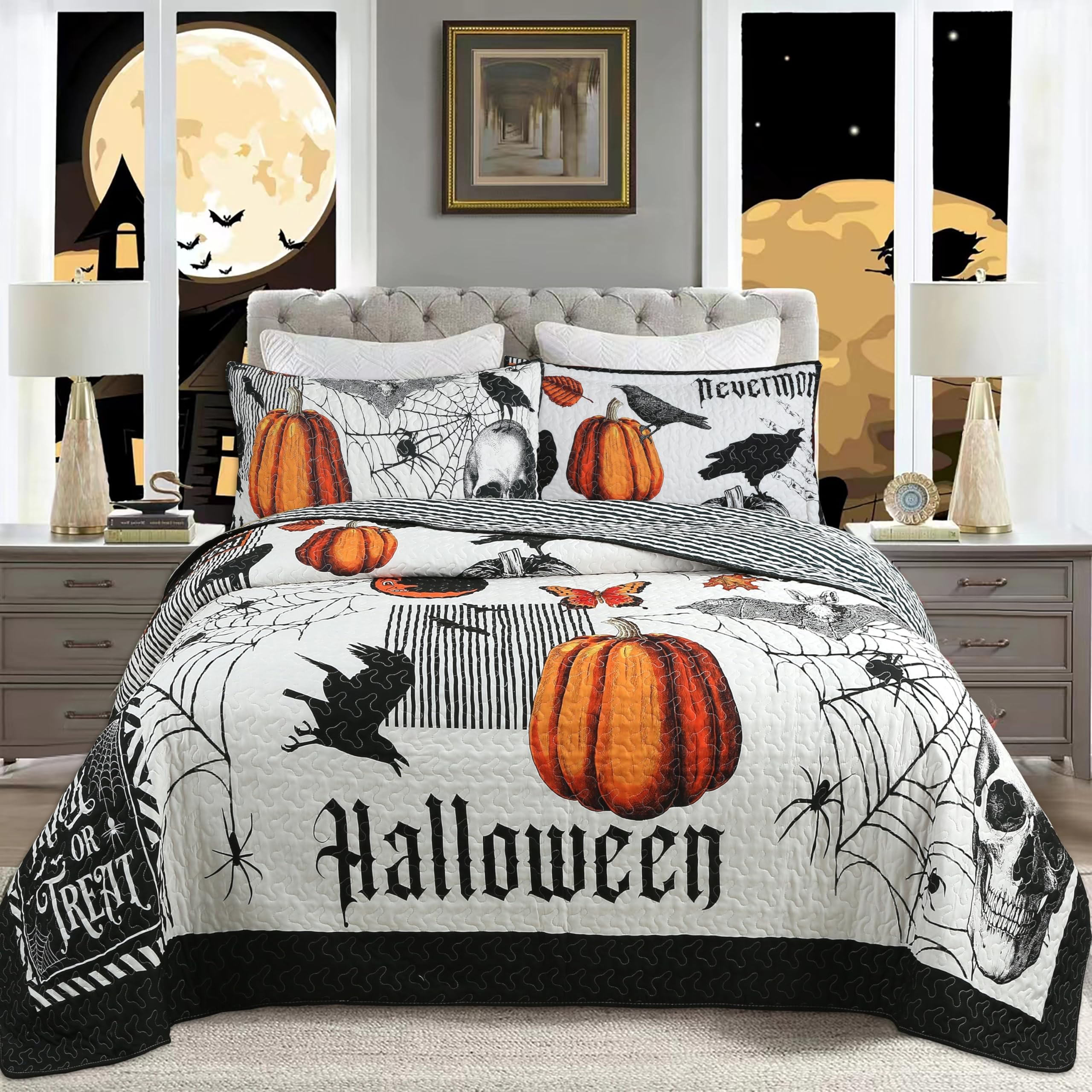 Amazon.com: MarCielo 3 Pcs Halloween Themed Quilt Bedspread Set - Cozy ...