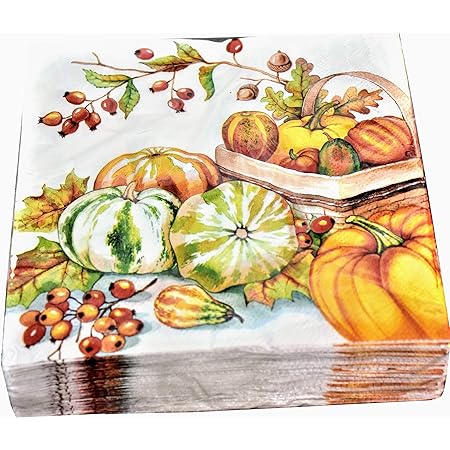 Amazon.com : 20-ct 13x13 Tan Floral Napkins Fall Napkins Thanksgiving ...