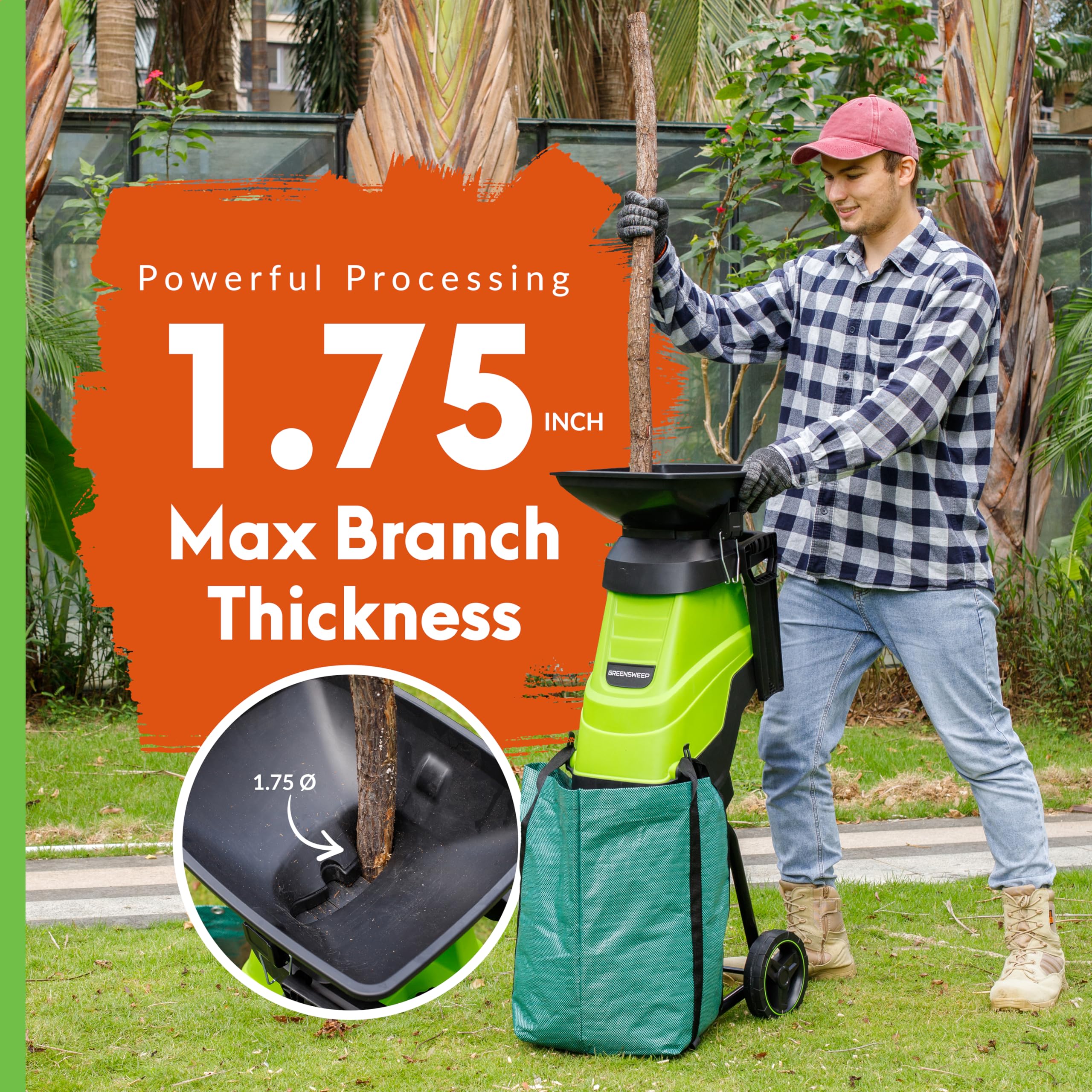 Snapklik.com : GreenSweep Electric Wood Chipper & Mulcher 15A Powerful ...
