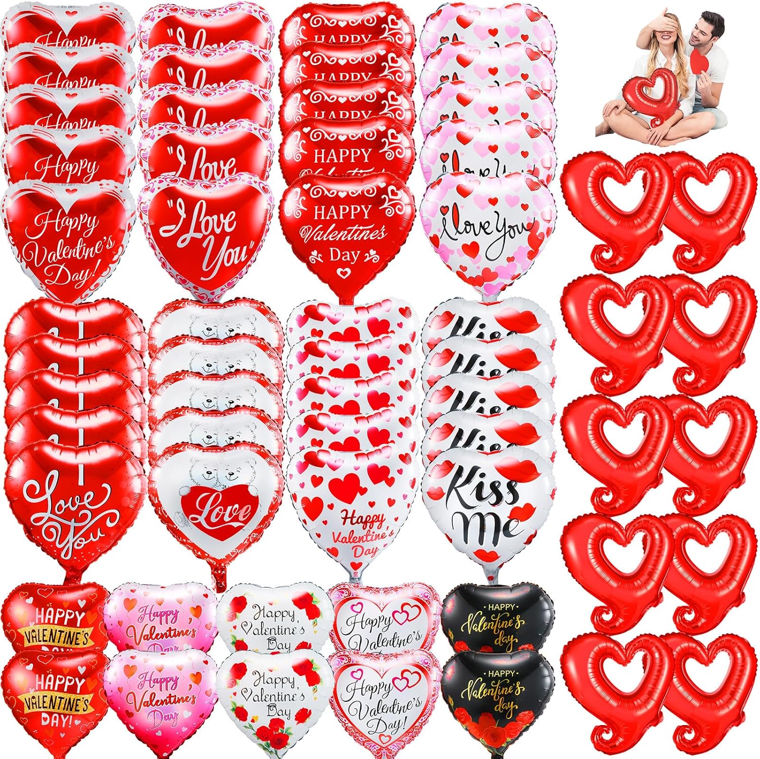 Amazon.com: Syhood 60 Pcs Valentine‘s Day Balloon Set Heart Assorted ...