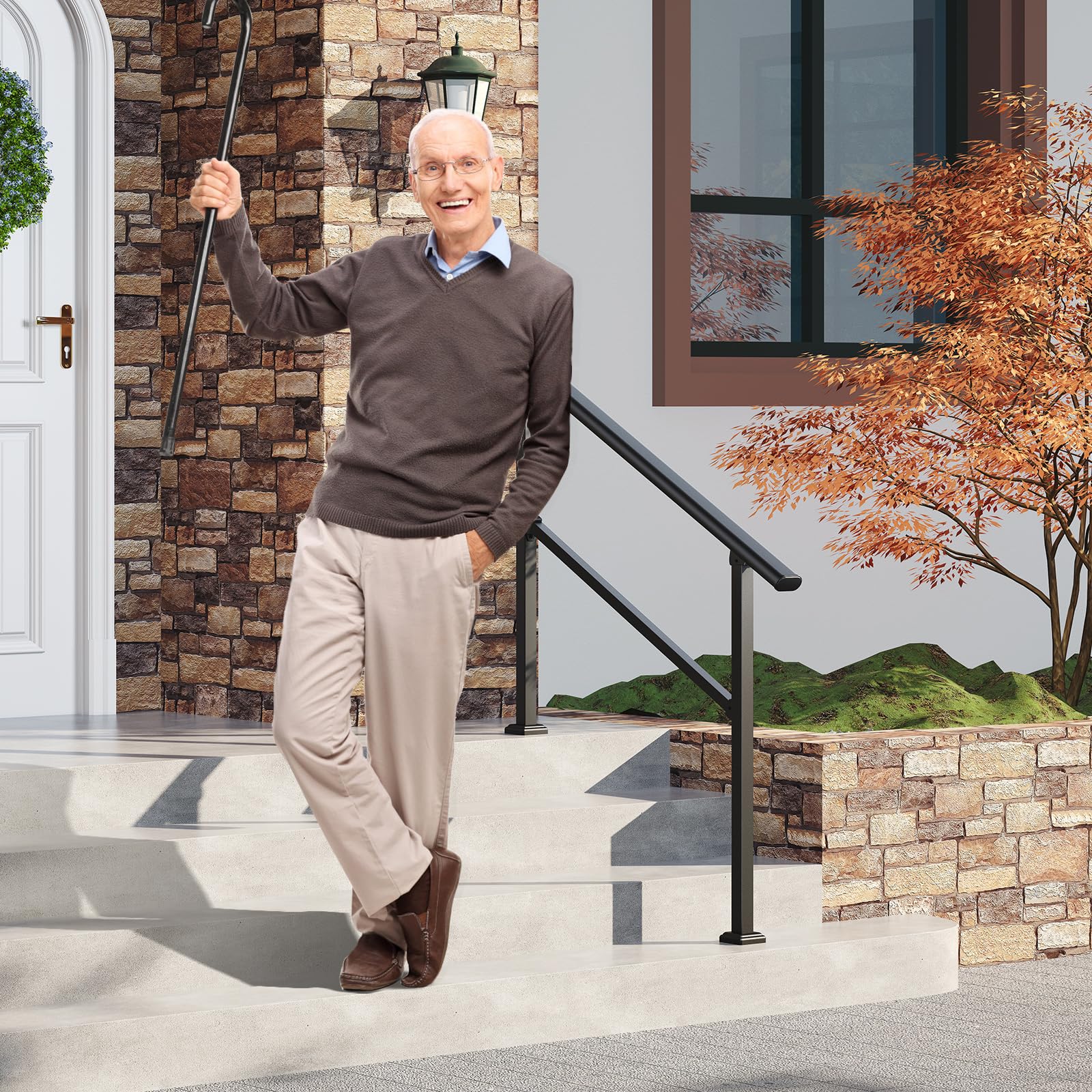 Snapklik.com : ROOMTEC 4 Step Handrails For Outdoor Steps, Safety ...