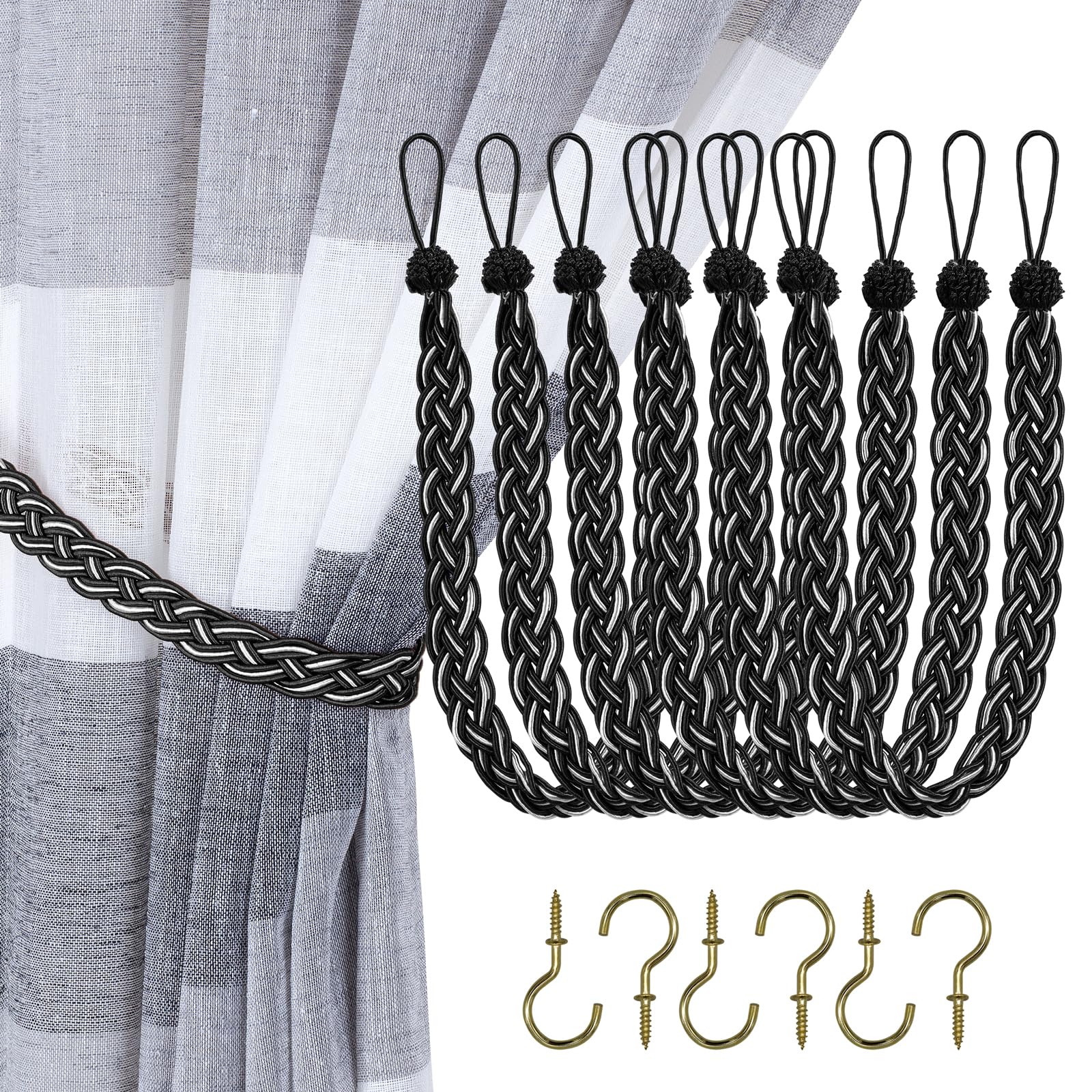 Amazon.com: Home Queen Hand Braided Curtain Tie Back, Buckle Holdback ...