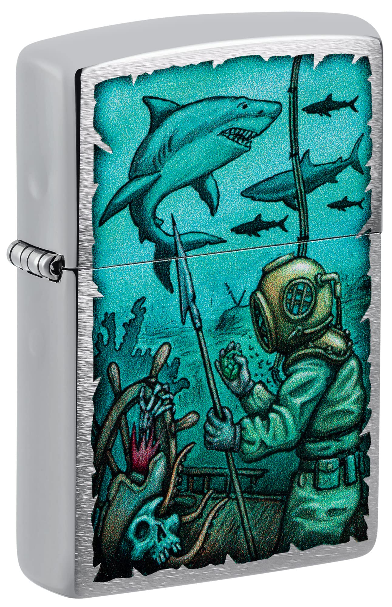 Zippo Shark Nautical Design Brushed Chrome Pocket Lighter : Amazon.co ...