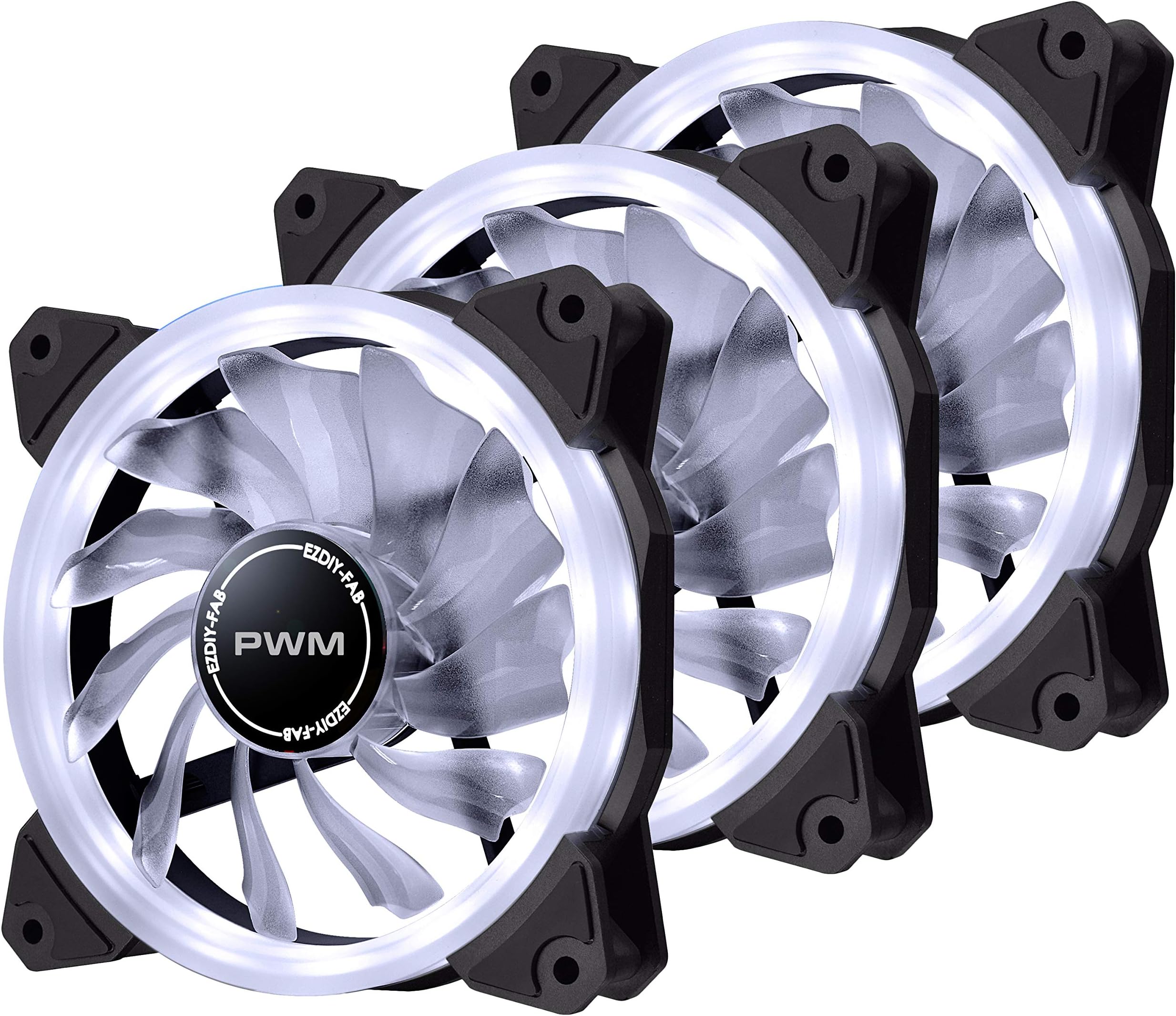 EZDIY-FAB 120mm PWM White LED Ring Fan,White LED PWM Case Fan for PC ...