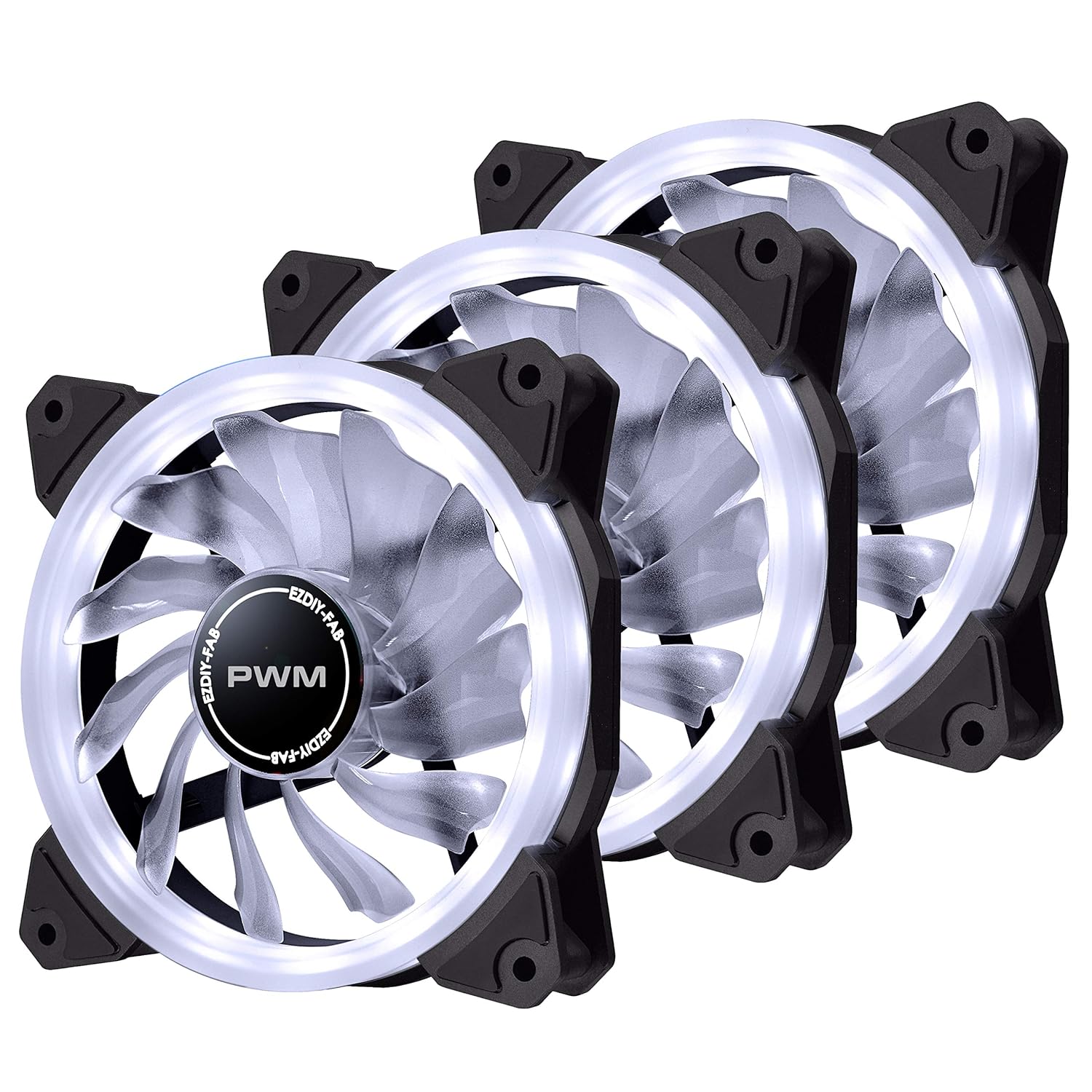 EZDIY-FAB 120mm PWM White LED Ring Fan,White LED PWM Case Fan for PC ...