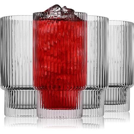 Amazon.com | Kitchen Lux Ribbed Drinking Glasses - Ribbed Glass Cups 12 ...