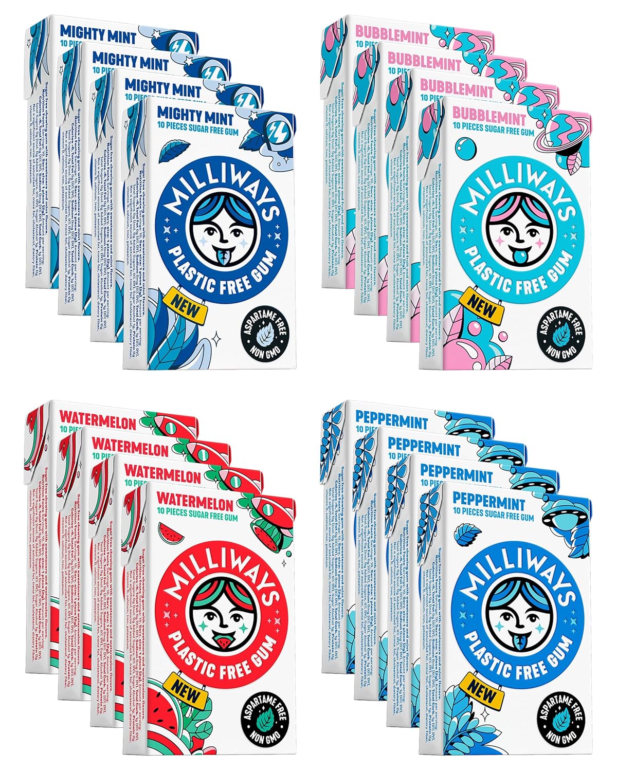 Amazon.com : Milliways Variety Pack – Mighty Mint, Bubblemint, Peppermint & Watermelon | Plastic ...