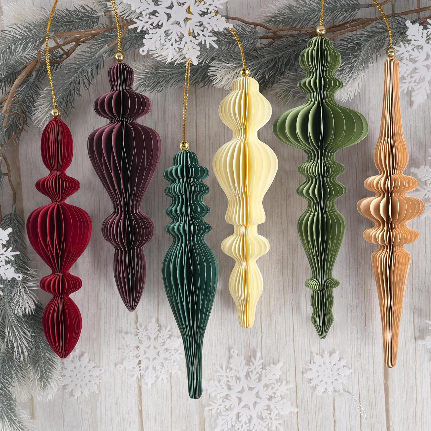 Amazon.com: 6Pcs Finial Christmas Ornaments for Tree, 3D Paper ...
