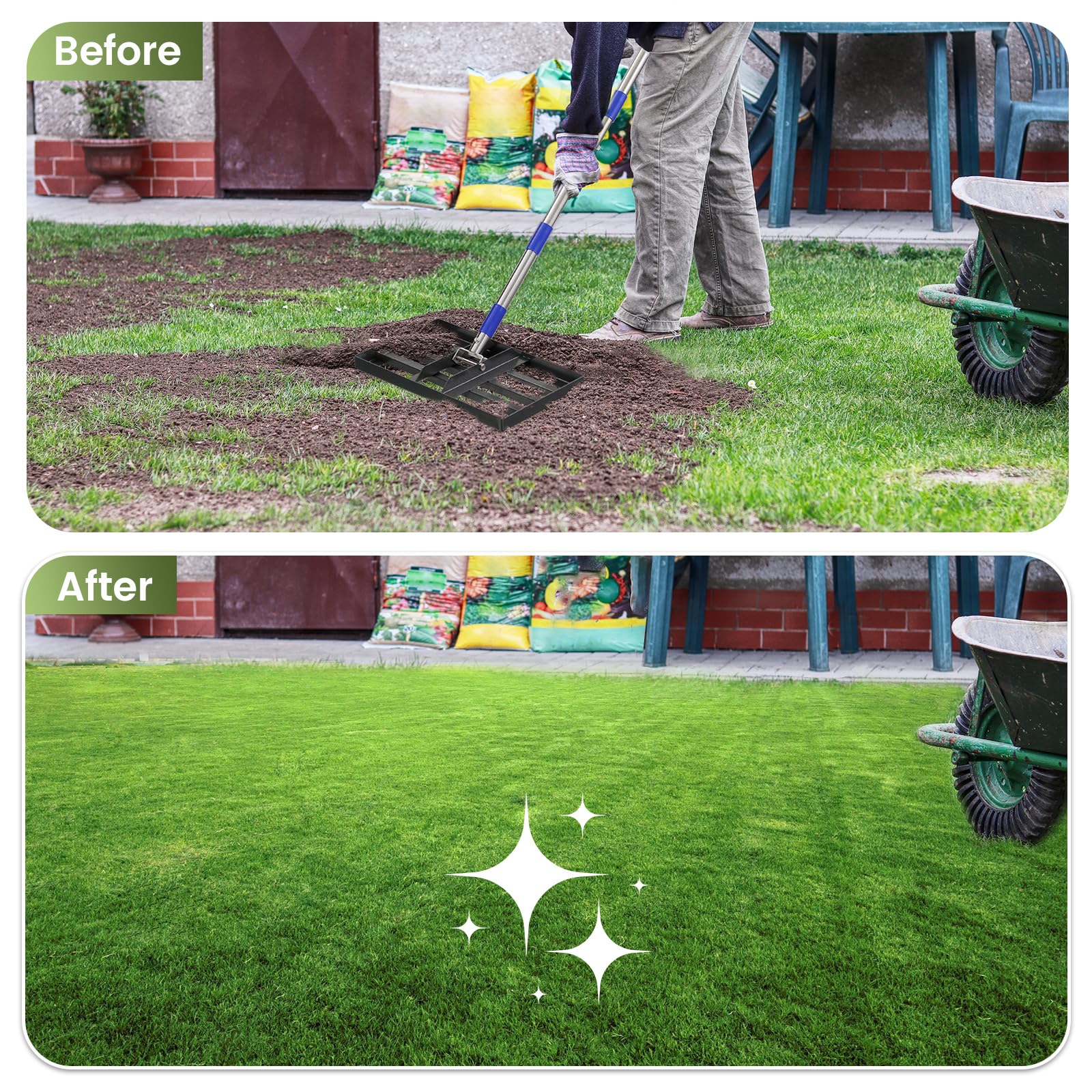 Snapklik.com : Lawn Leveling Rake, 5FT Heavy Duty 17"x10" Stainless ...