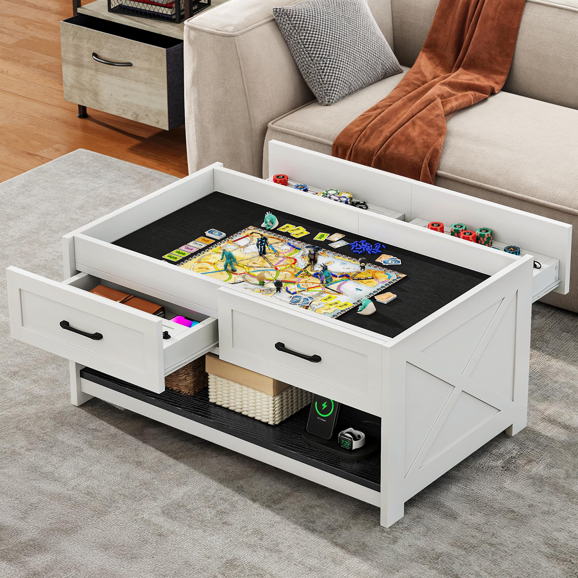 Snapklik.com : DWVO Farmhouse Living Room Coffee Table: 3-in-1 Board ...