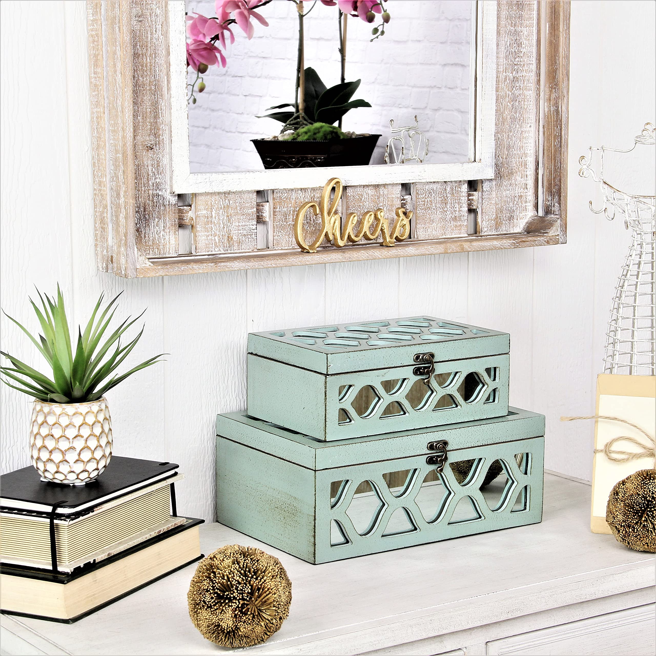 Cheung's FP-4060-2BL Moroccan Wooden Boxes with Front and Top Mirror ...