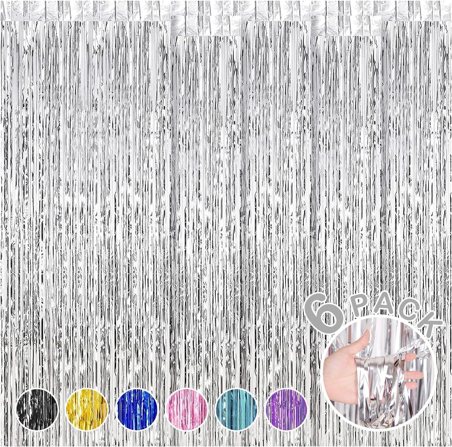 Amazon.com: 6 Pack Foil Fringe Backdrop Curtains, 3.28 x 8.2 ft Silver ...