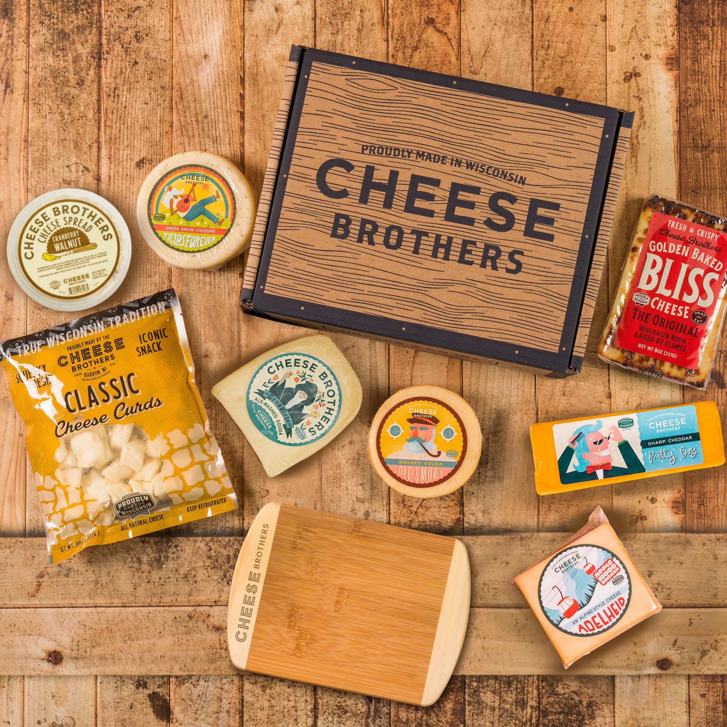 Amazon.com: Cheese Bros Family Fest Gift Box with 8 Inch Cutting Board ...
