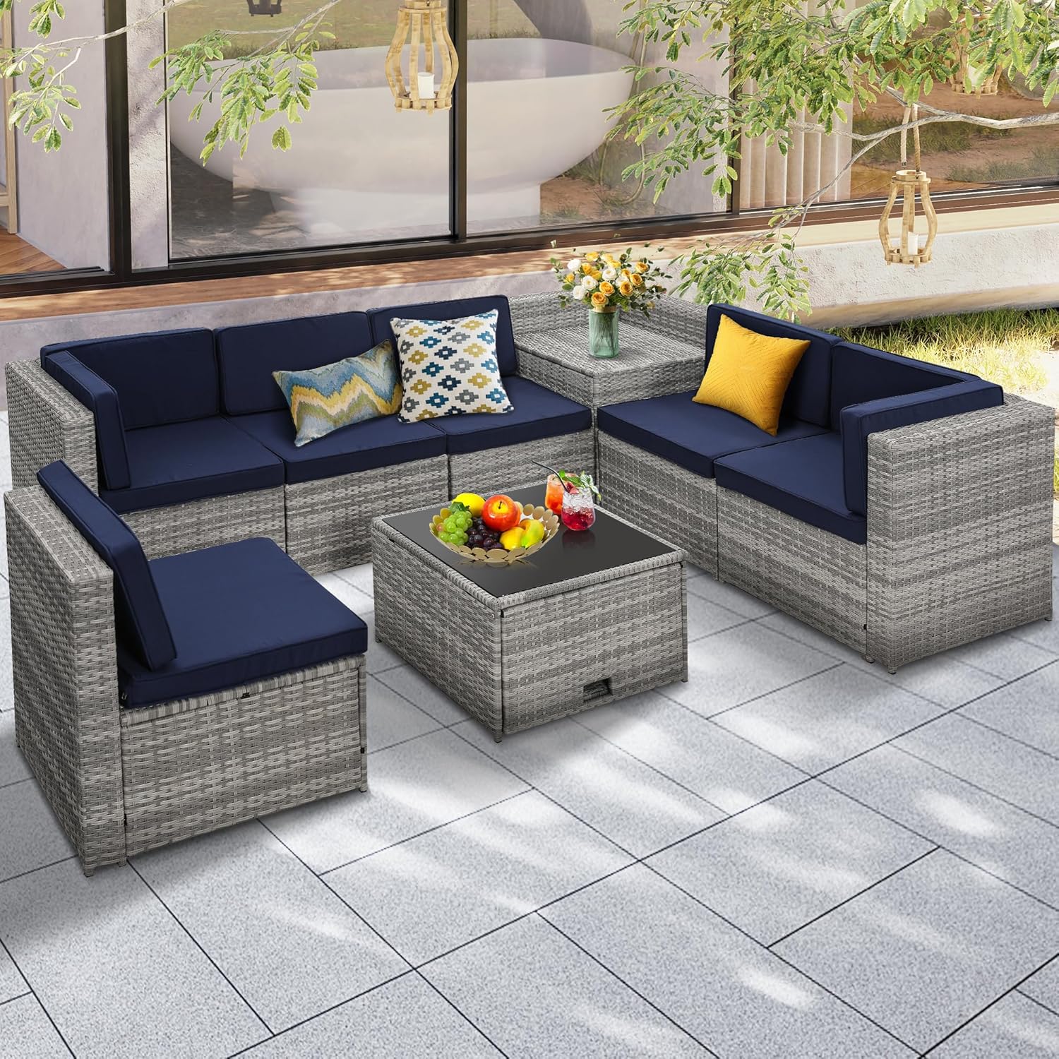 Amazon.com: KROFEM 8 Pieces Outdoor Wicker Rattan Patio Furniture ...