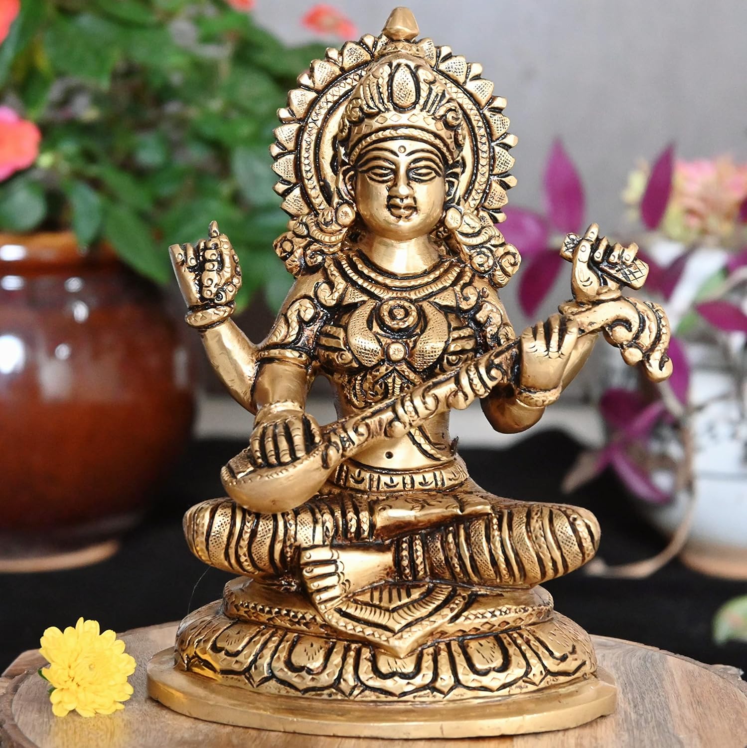 Buy Antiq Décor Brass Sarswathi Idol Goddess Saraswati Statue Murti for ...